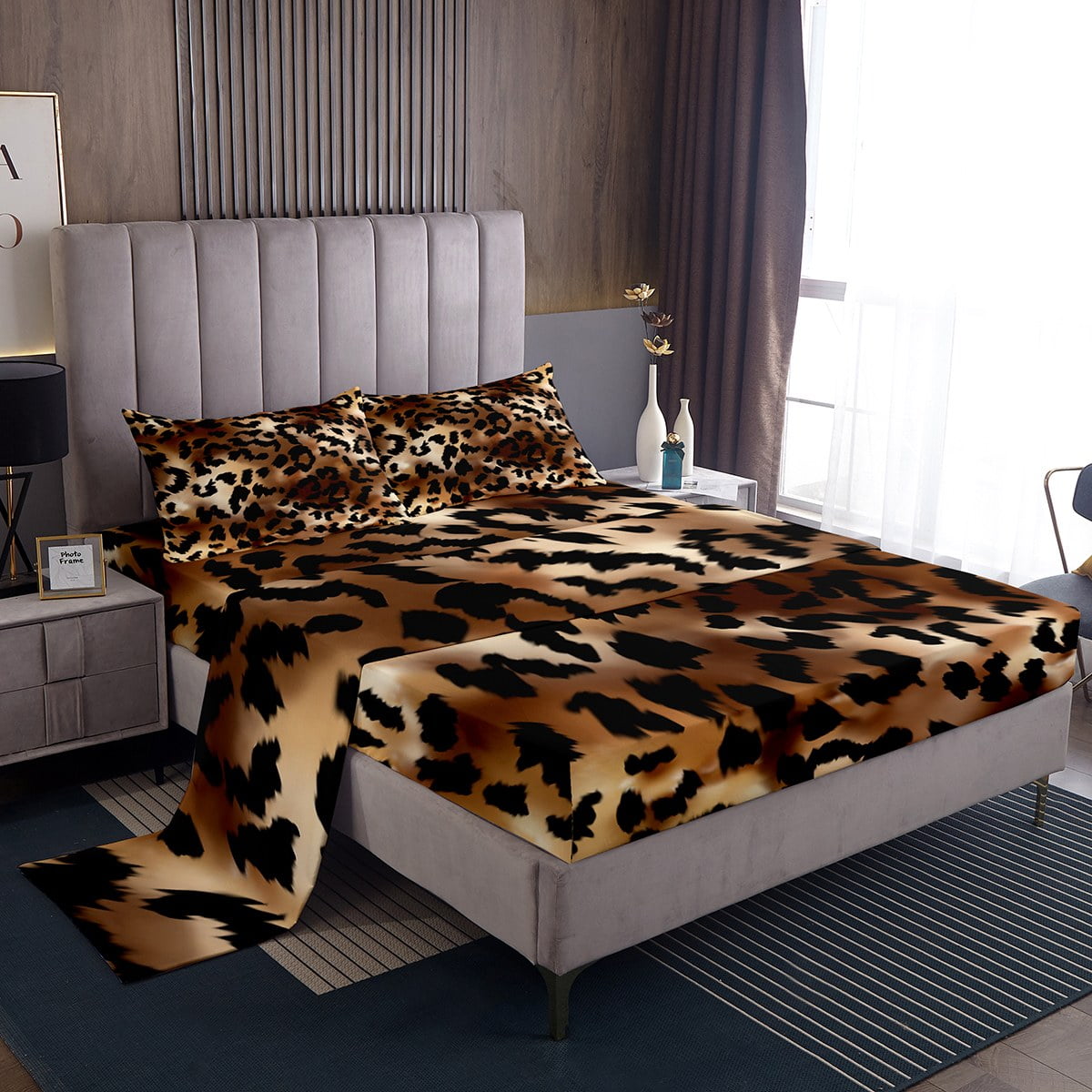 Leopard Print Sheet Set Twin,Brown Black Cheetah Print Bed Sheets Set ...