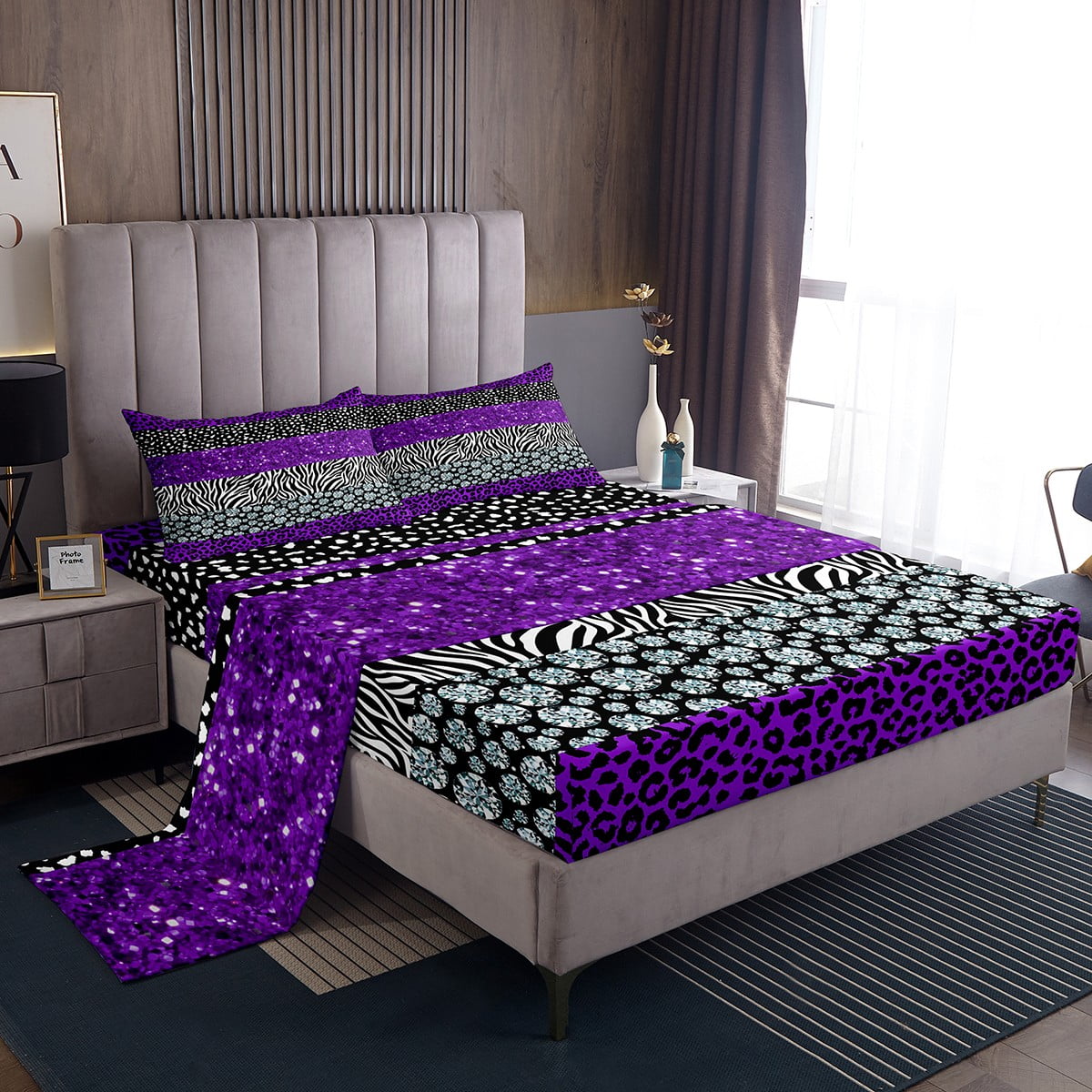 Leopard Print Sheets Queen Size,Rustic Cheetah Zebra Texture Patchwork ...