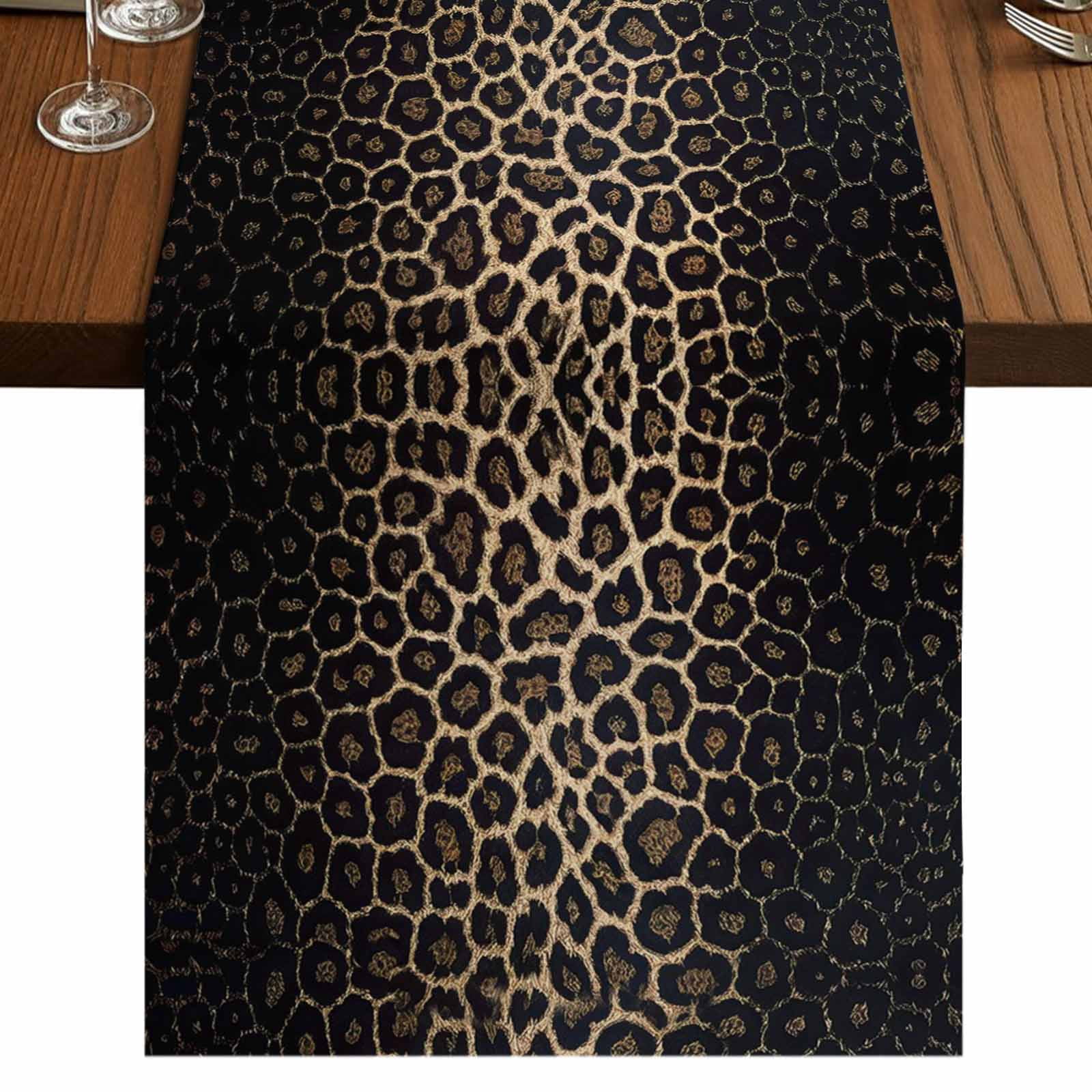 Leopard Print Short Table Runner 60 Inches Long,Chic Abstract Black ...