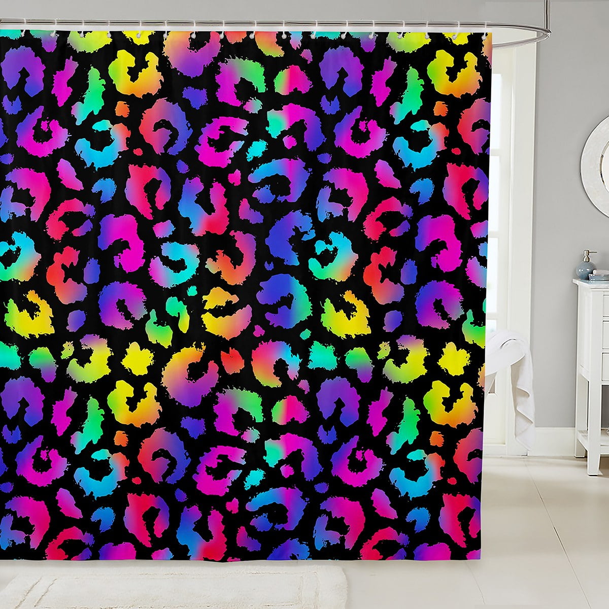 Leopard Print Shower Curtain Rainbow Neon Cheetah Print Fabric Shower ...