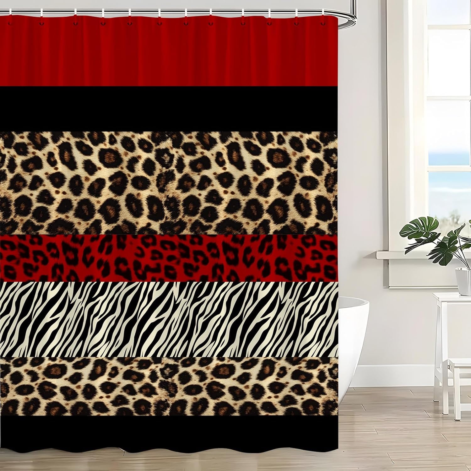 Leopard Print Shower Curtain Red Black Brown Cheetah Geometric Stripes ...