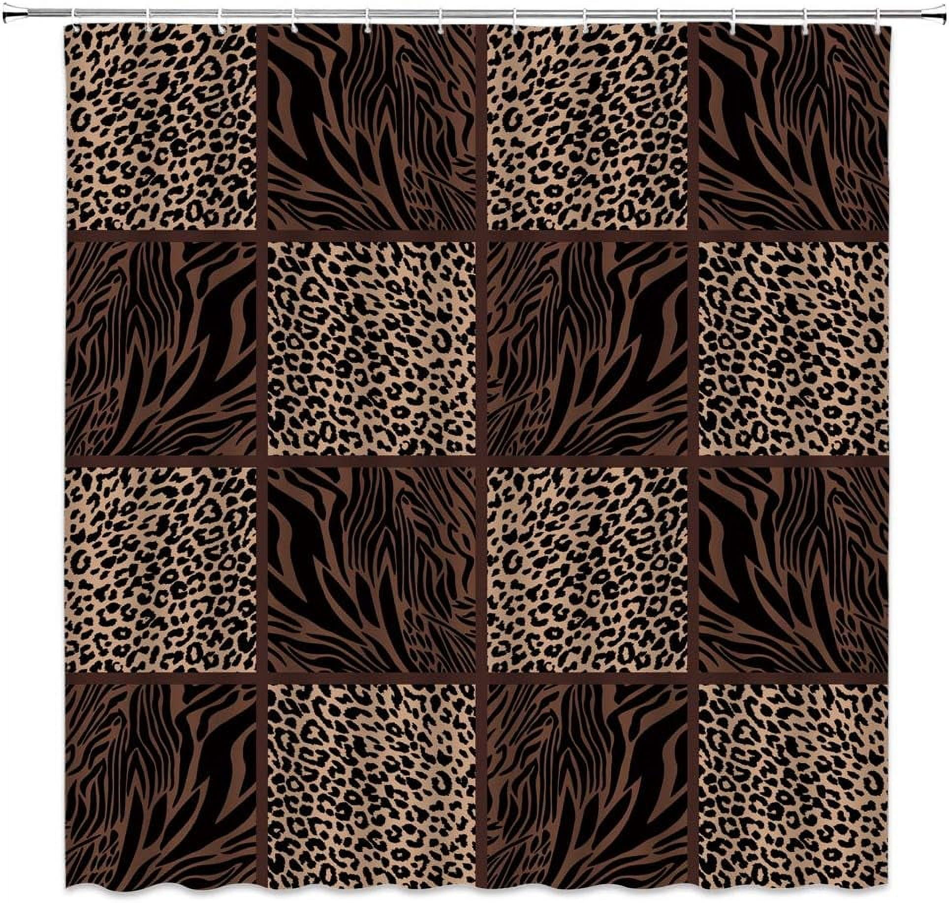 Leopard Print Shower Curtain Skin Pattern Geometric Square Stripe Splice Patchwork Wild Safari ...