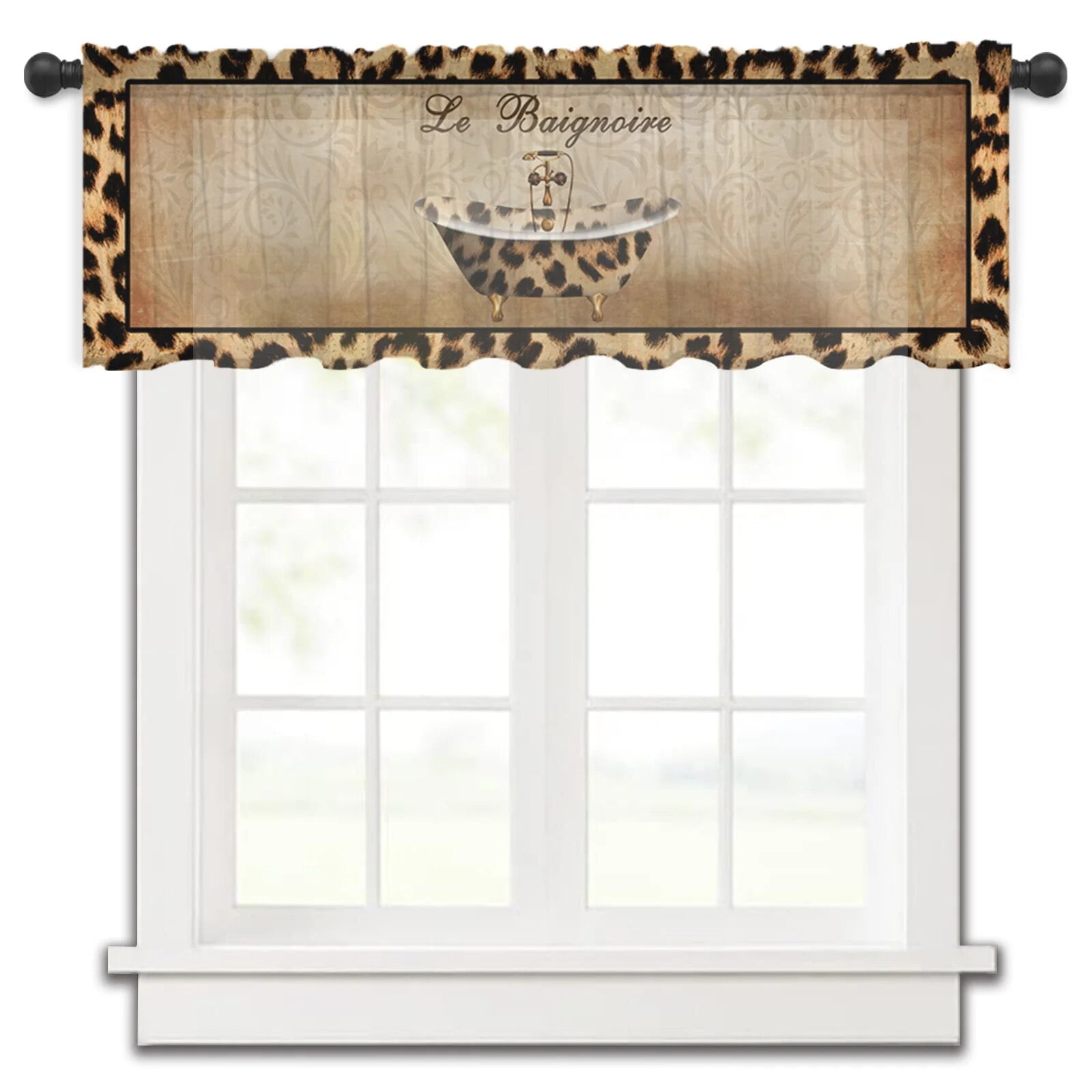 Leopard Print Skin Texture Bathtub Rod Pocket Short Curtain Half ...