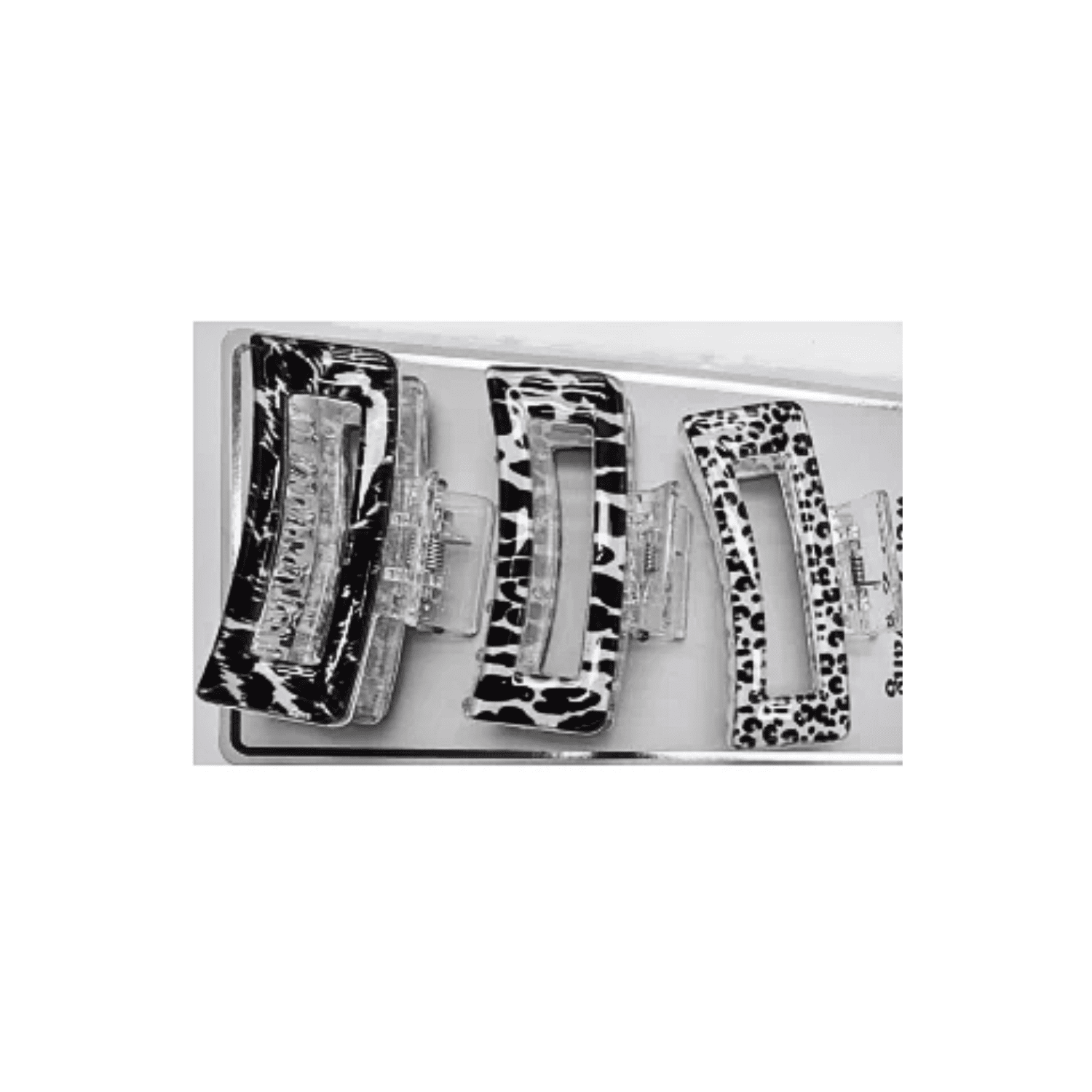 Leopard Print Square Hair Clip Set – 3-Piece Monochrome Acrylic Jaw ...