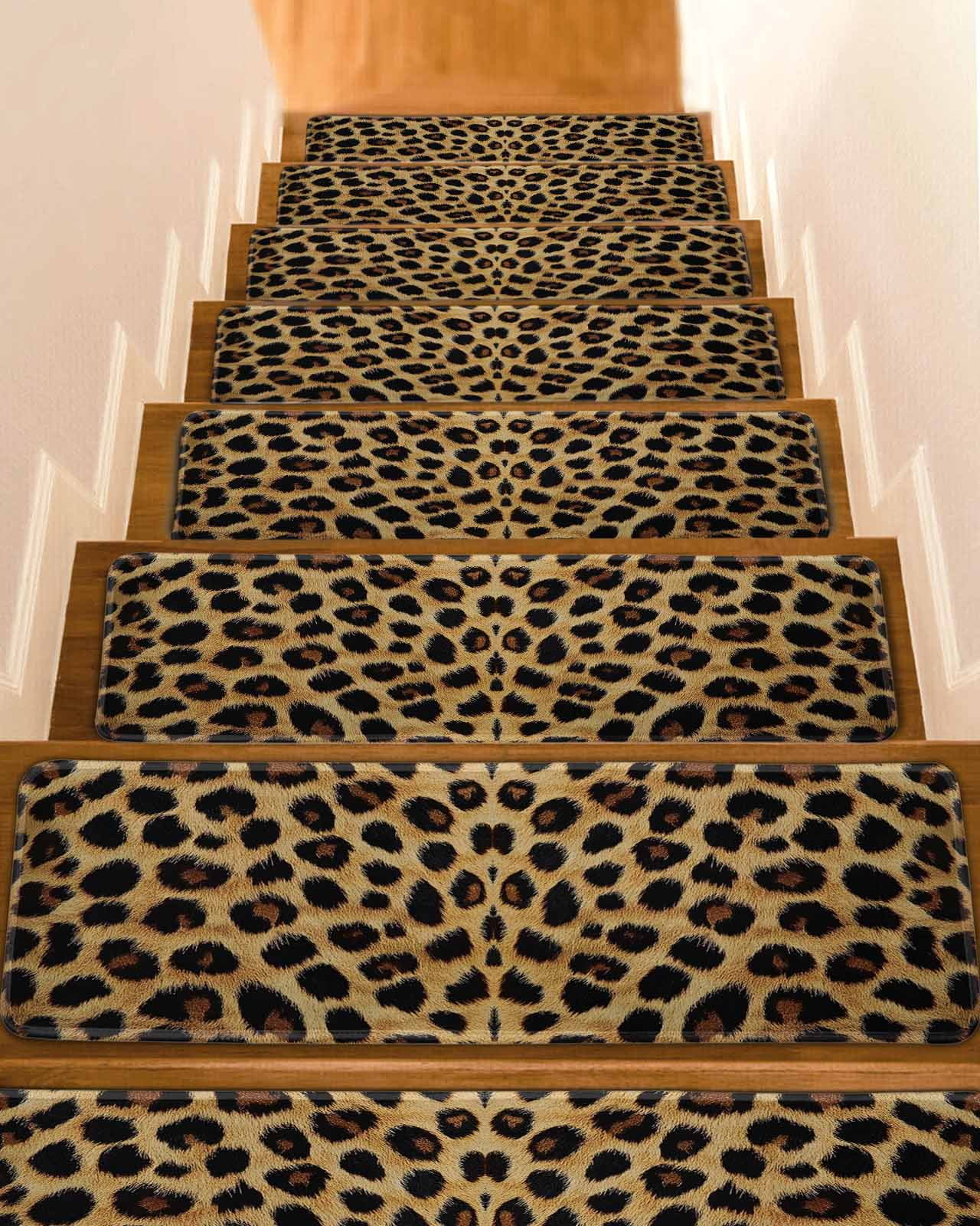 Leopard Print Stair Treads for Wooden Steps Indoor Runner Rug Carpet ...
