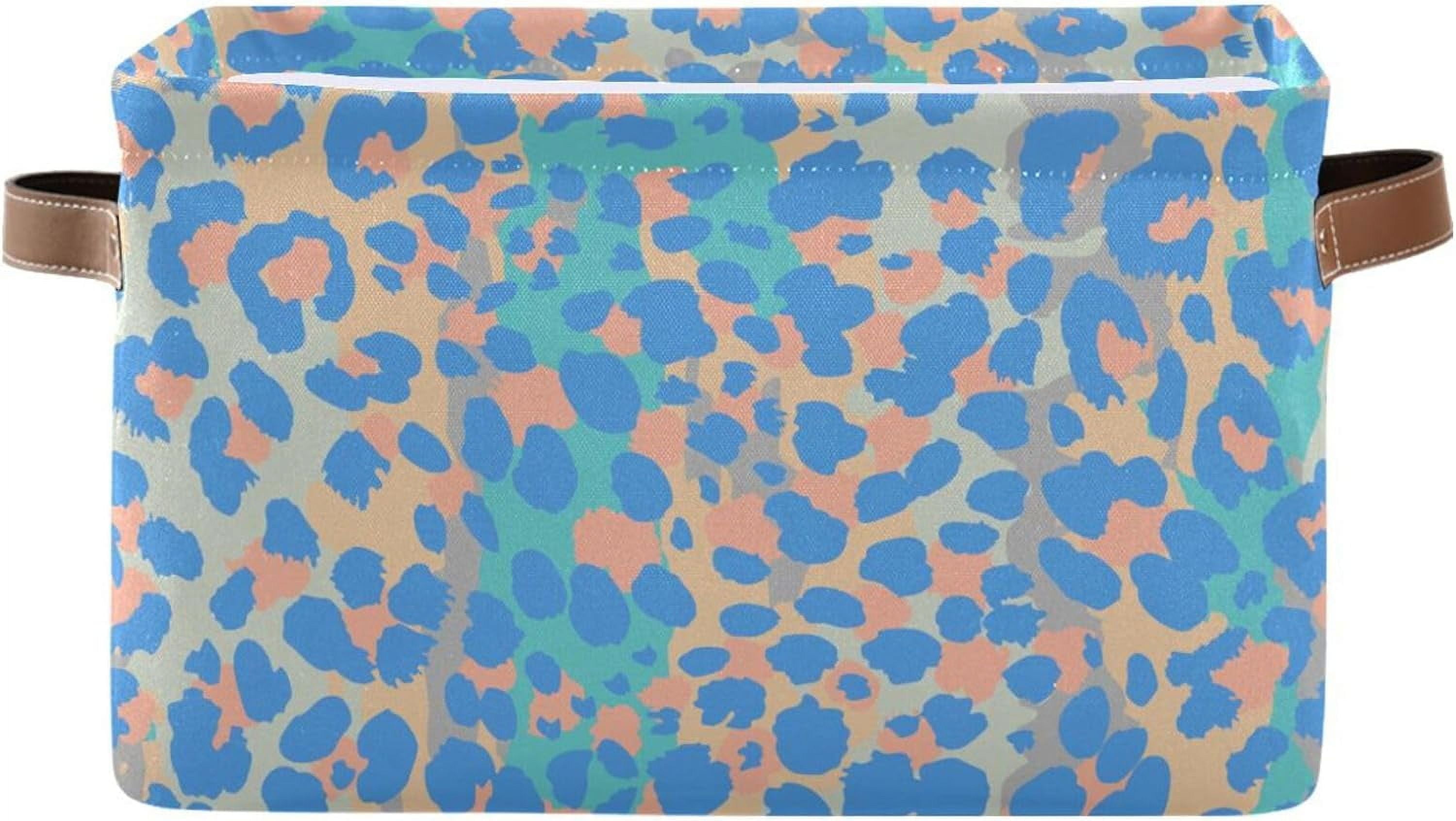 Leopard Print Storage Basket, Durable Canvas Organizer With Handles ...