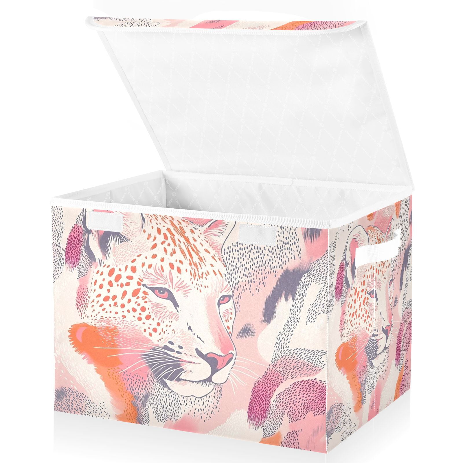 Leopard Print Storage Basket for Shelves Foldable Container Organizer ...