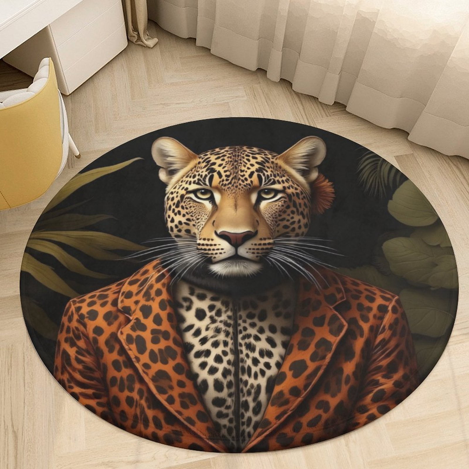 Leopard Print Suit Round Area Rugs for Bedroom Living Room, 6FT Soft ...