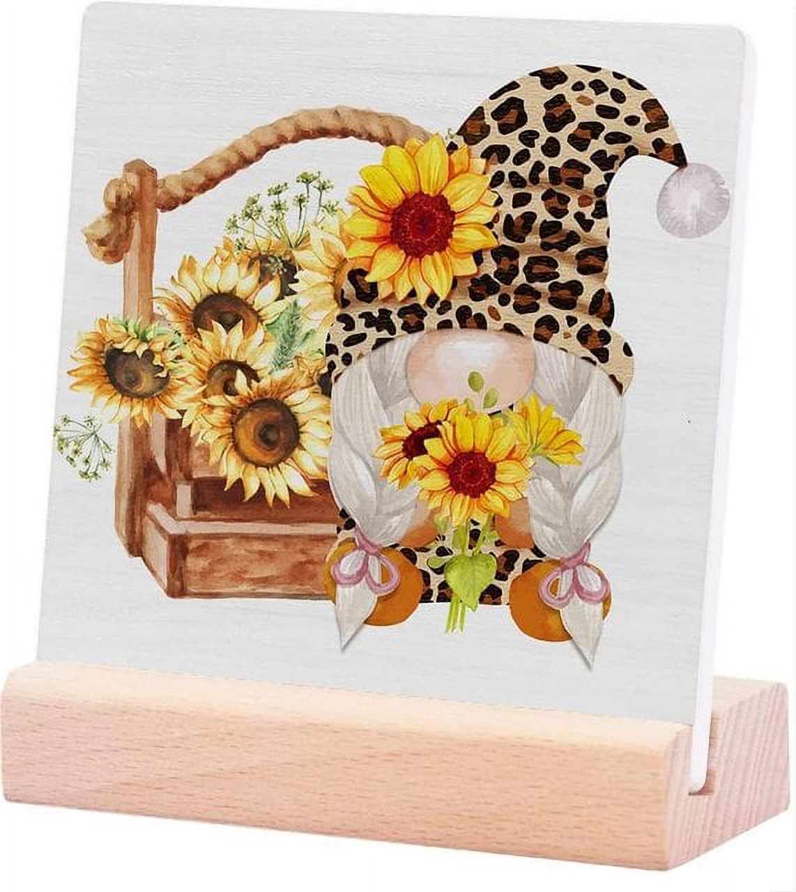 Leopard Print Sunflower Gnome Ceramic Table Sign Plaque Decor Desk Sign ...
