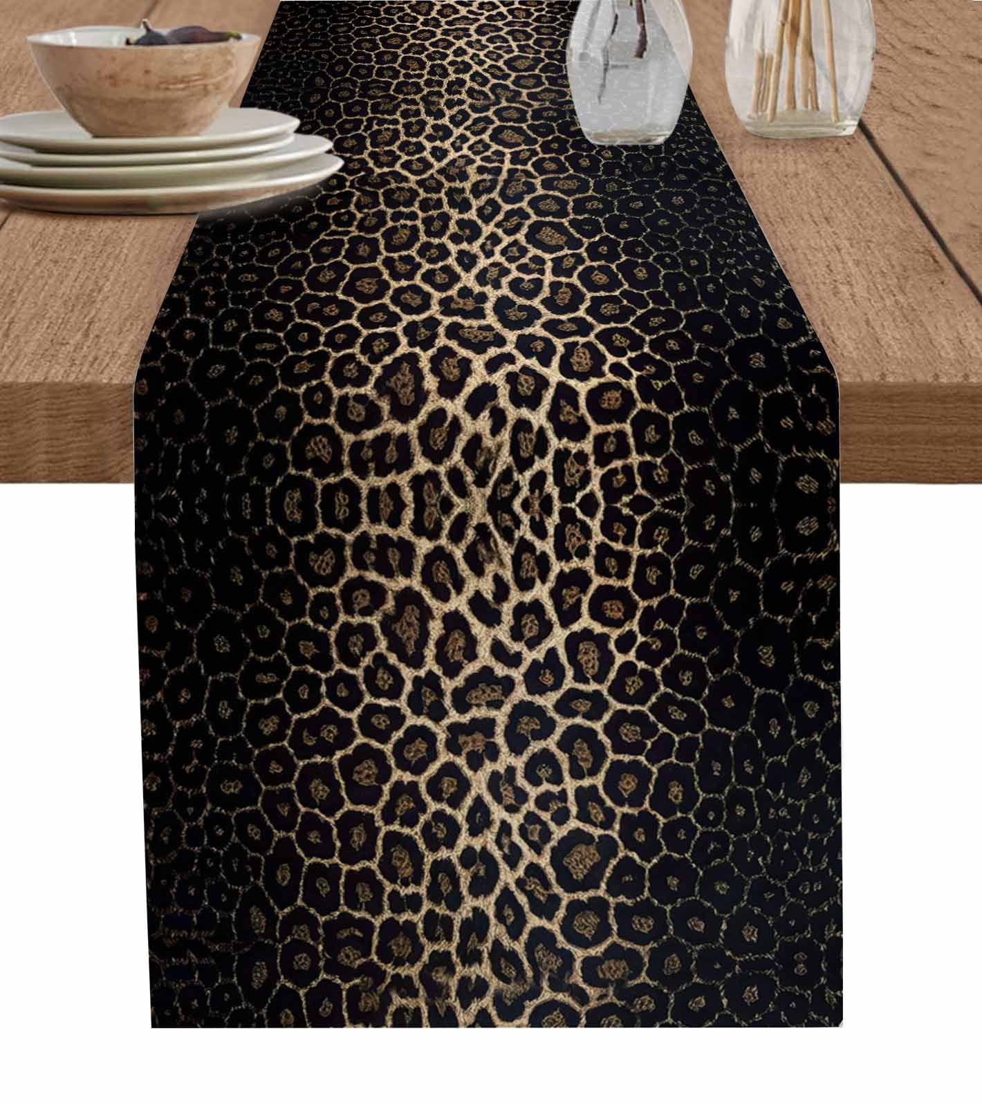 Leopard Print Table Runner 72 Inches, Chic Abstract Black Brown Animals ...