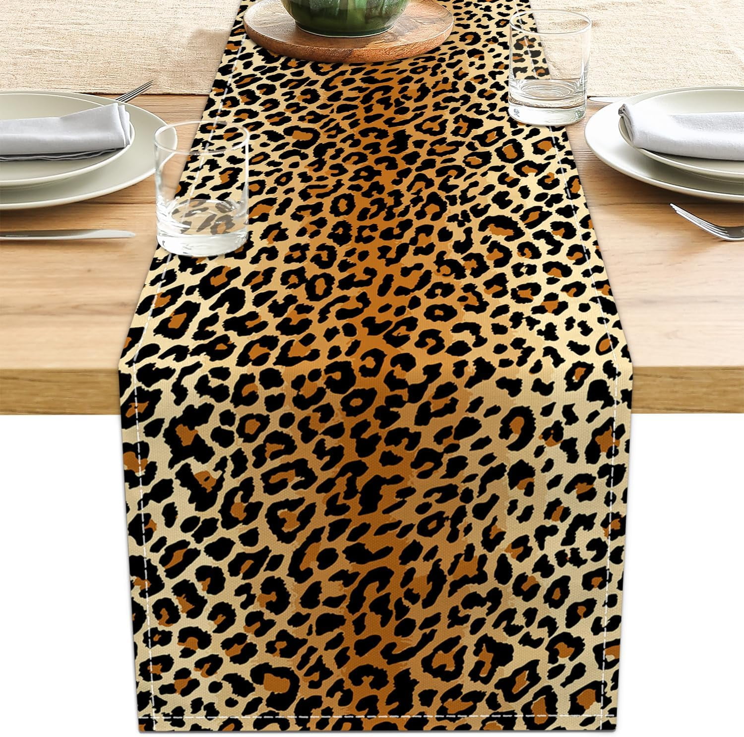 Leopard Print Table Runner Brown Cheetah Decor Runners Western Kitchen ...