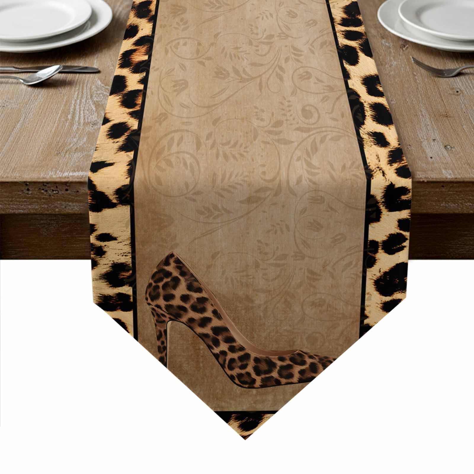 Leopard Print Table Runner Linen Burlap Table Runner 108 Inches Long ...