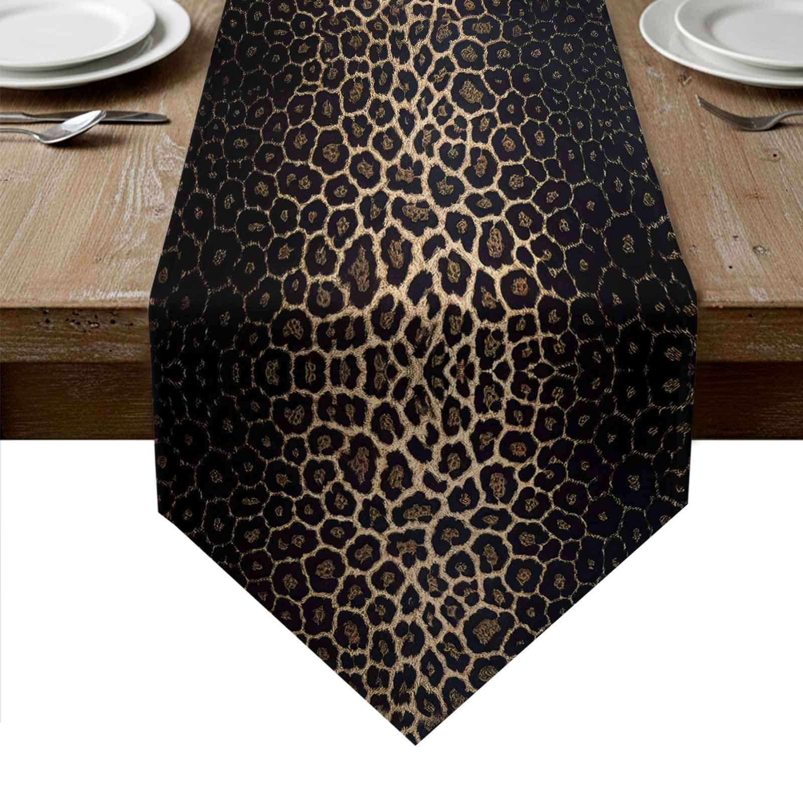 Leopard Print Table Runner Linen Burlap Table Runner 120 Inches Long ...
