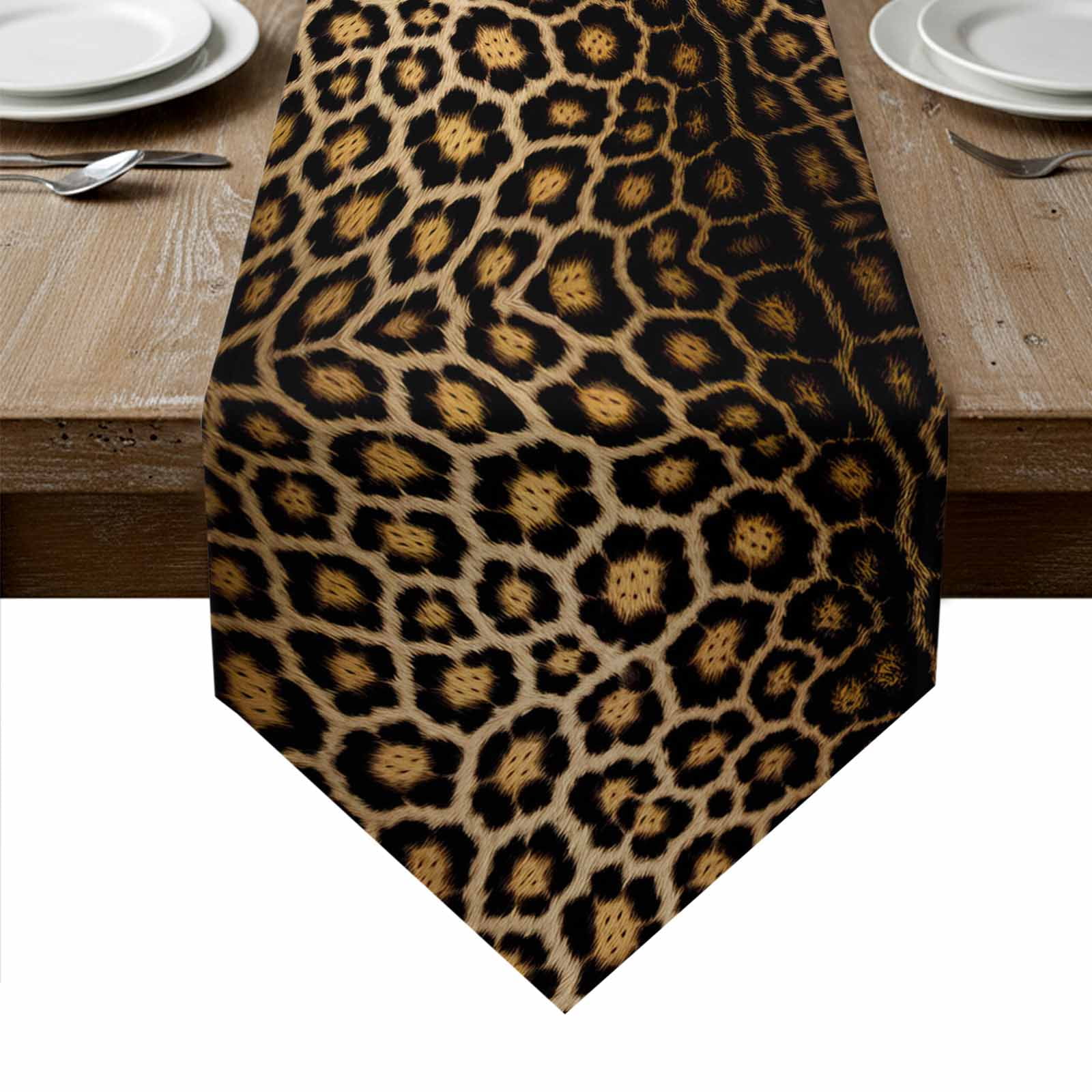 Leopard Print Table Runner Linen Burlap Table Runner 120 Inches Long ...