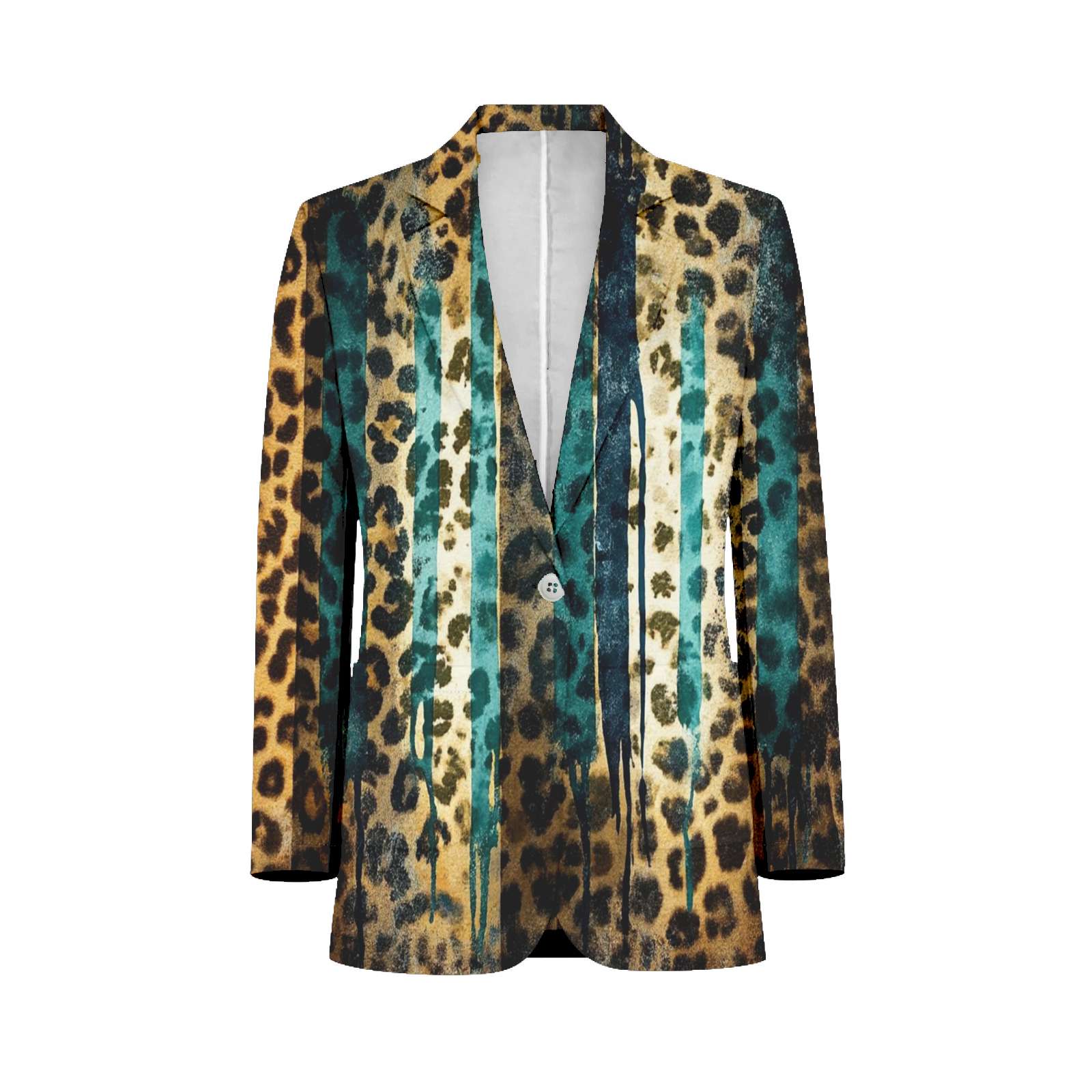 Leopard Print Teal Stripes Grunge Art Mens Suits Shawl Collar Slim Fit ...