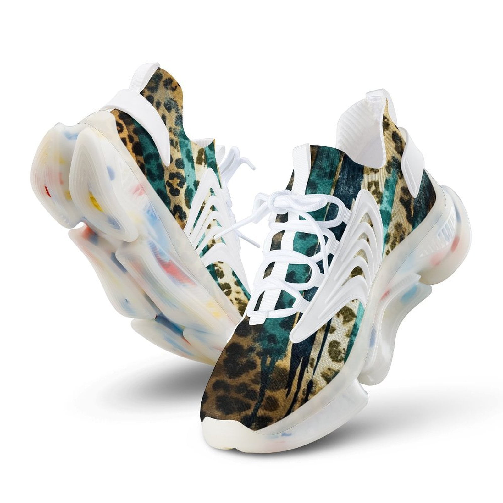 Leopard Print Teal Stripes Grunge Art Walking Shoes for Men Woman ...