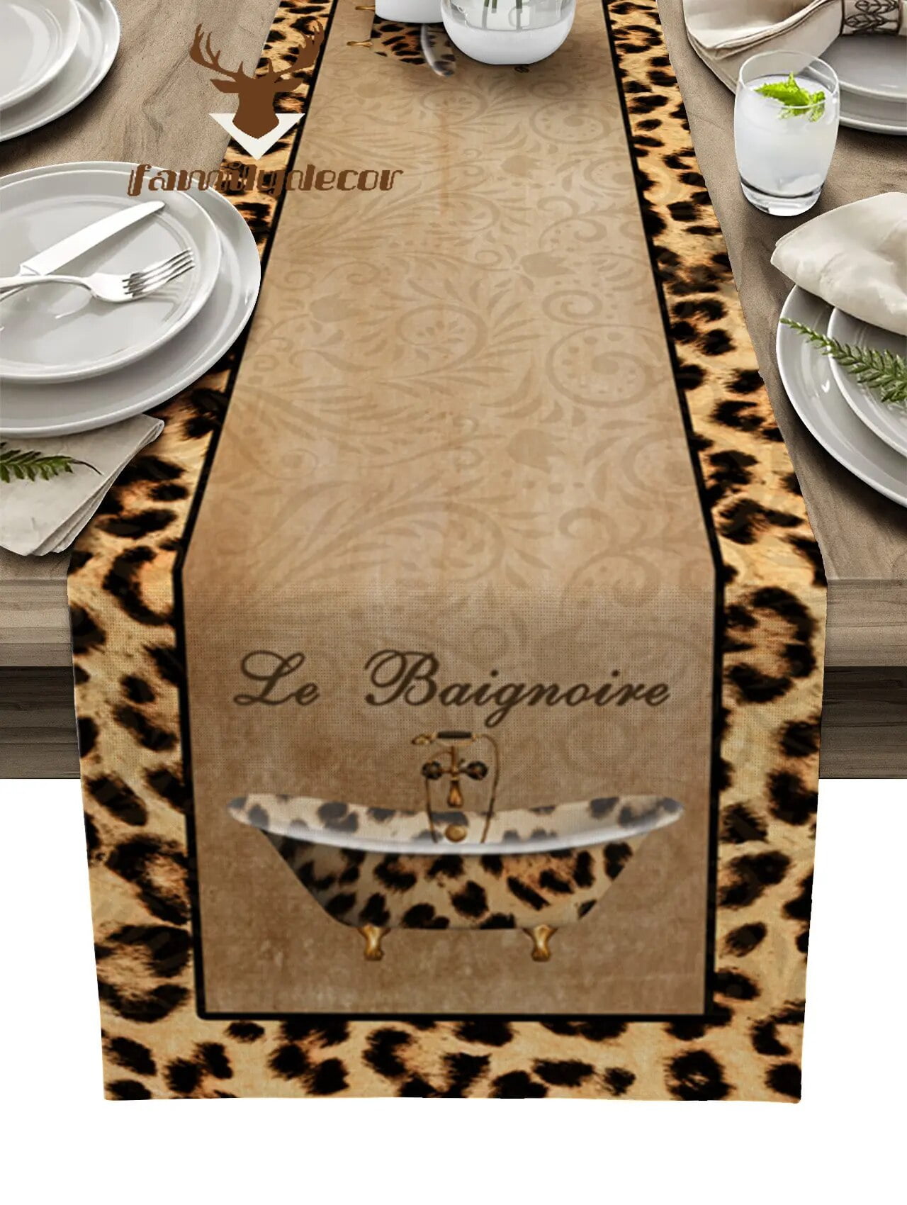 Leopard Print Texture Bathtub Table Runner Home Wedding Table Flag Mat ...