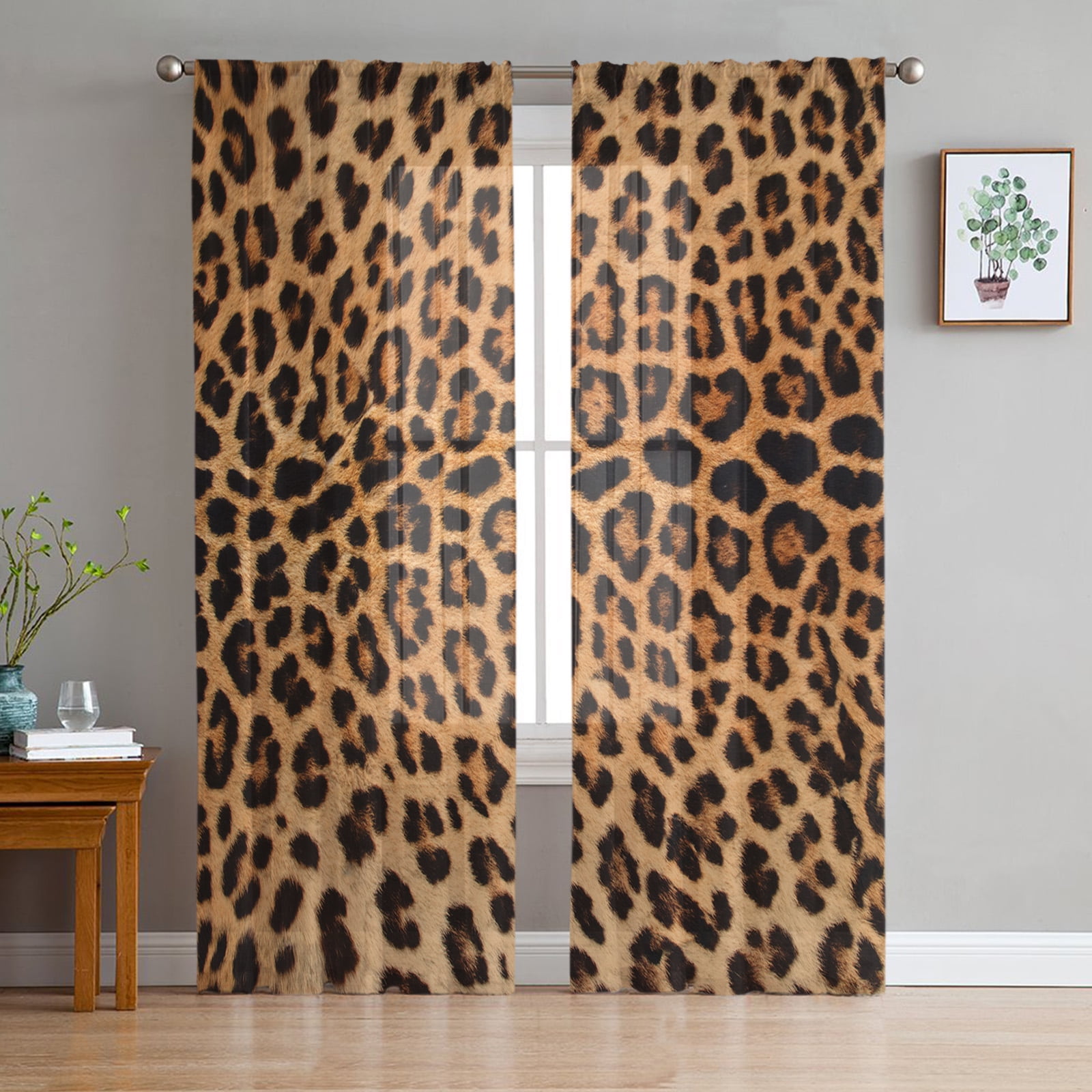 Leopard Print Texture Fur Modern Print Tulle ative Sheer Curtains for ...