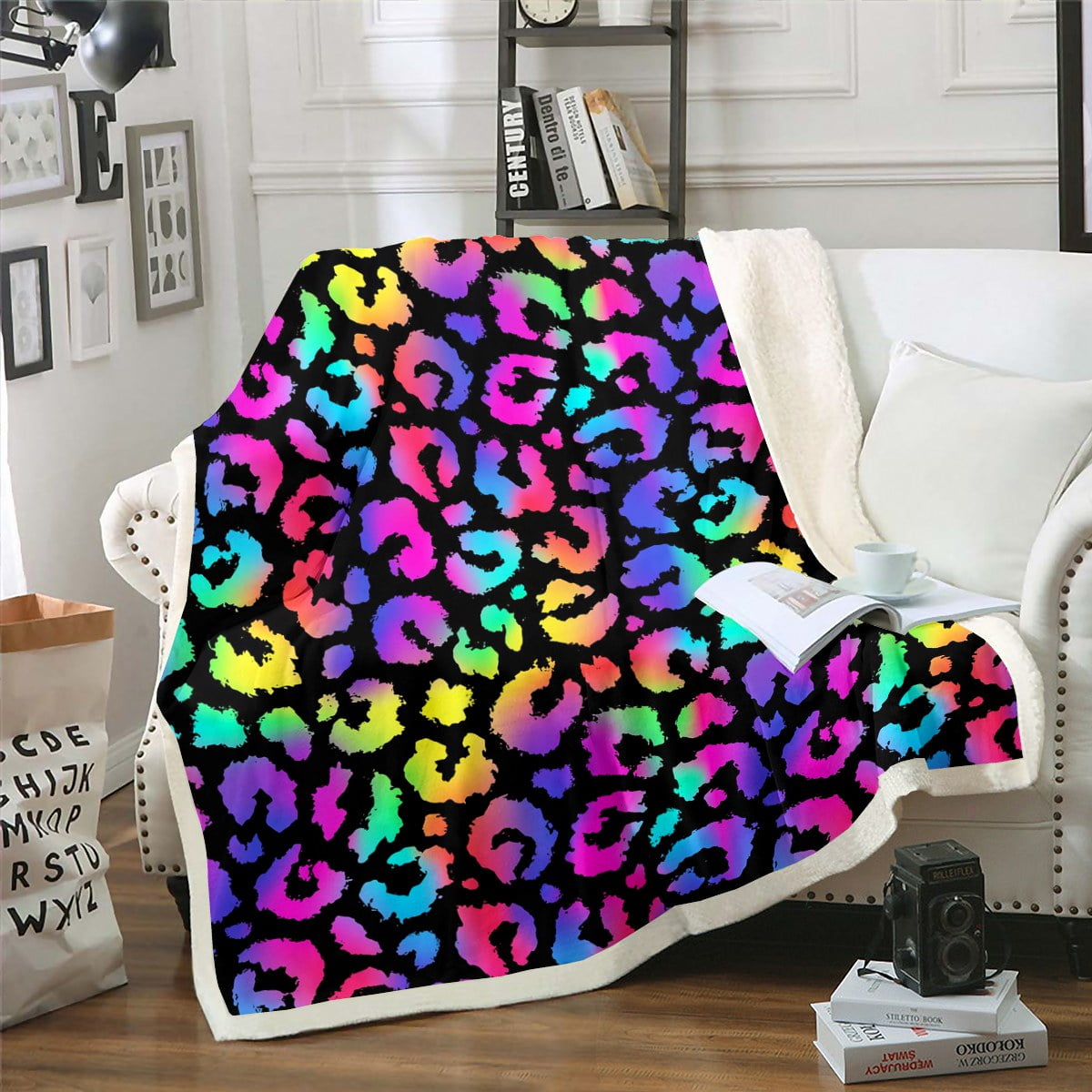 Leopard Print Throw Blanket Rainbow Neon Cheetah Print Fuzzy Blanket 40 ...