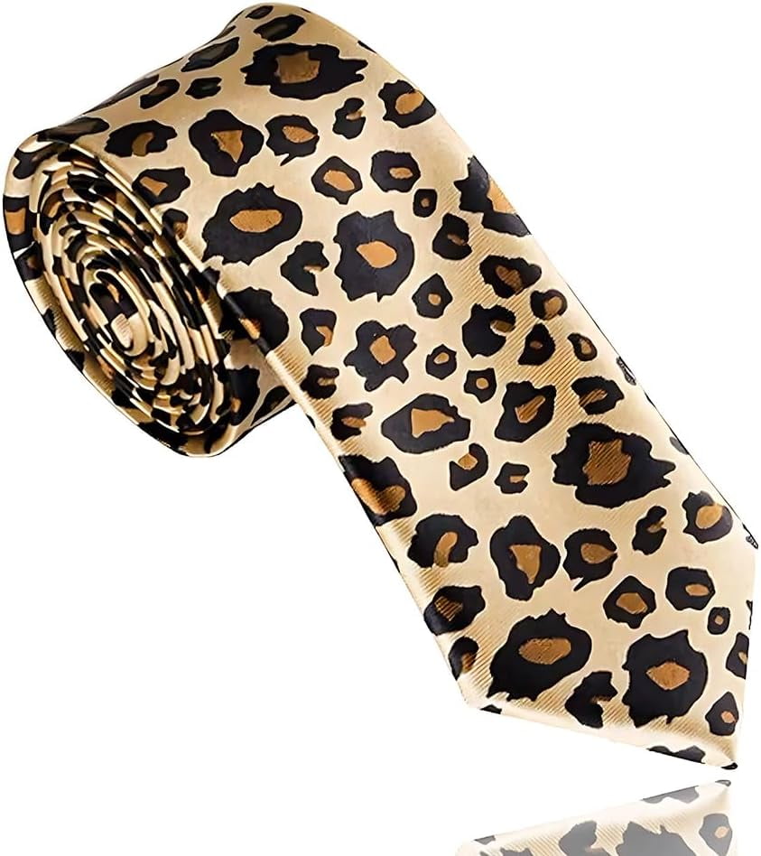 Leopard Print Ties for Men Fashion Mens Silk Ties Brown Leopard Necktie Thin Ties for Men Women ...