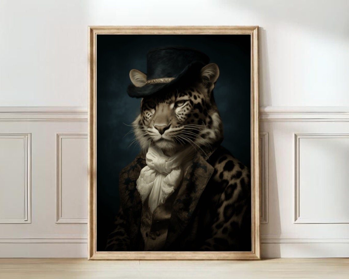 Leopard Print Tiger Print Victorian Animal Portrait Print Decor Dark ...