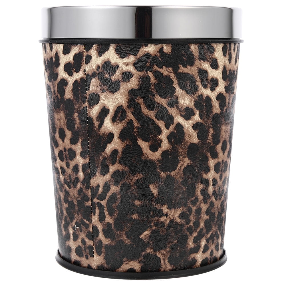 Leopard Print Trash Can - Multi-Use Compact Bin for Bathroom/Car/Office ...