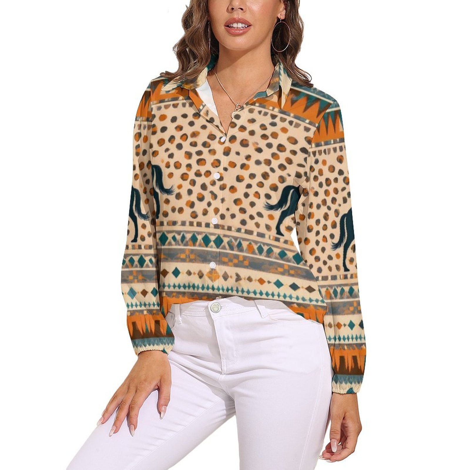 Leopard Print Tribal African Aztec Cloth-1 Vntage Casual Long Sleeve ...
