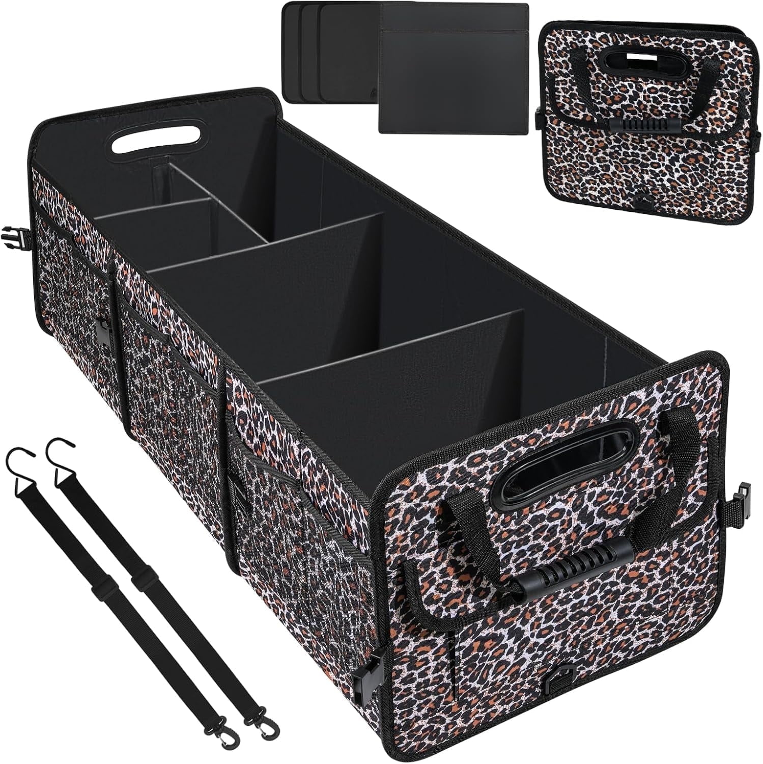 Leopard Print Trunk Organizer - 95L Large Capacity, Non-Slip Bottom ...