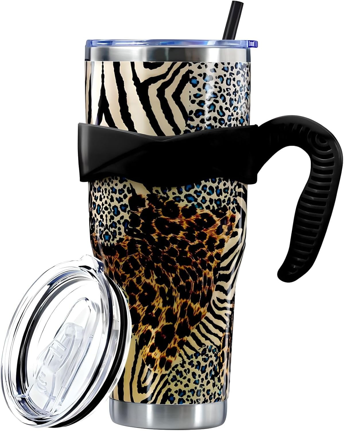 Leopard Print Tumbler with Handle and Silicone Straws - 40 Oz Cheetah ...