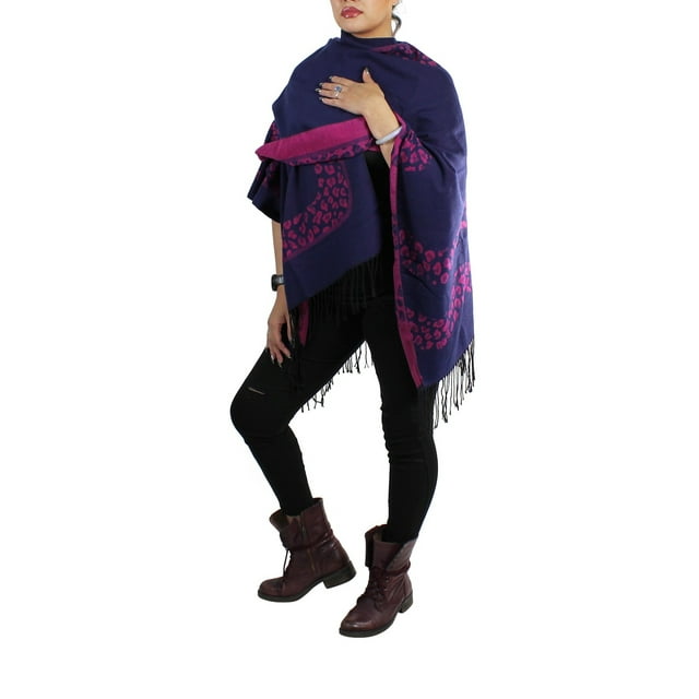 Leopard Print Two Tone Open Front Ruana Wrap Purple and Fuchsia ...