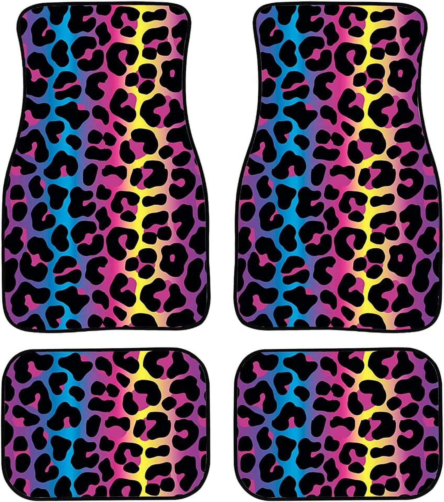 Leopard Print Universal Auto Car Floor Mats 4 Pieces Full Set Cars ...