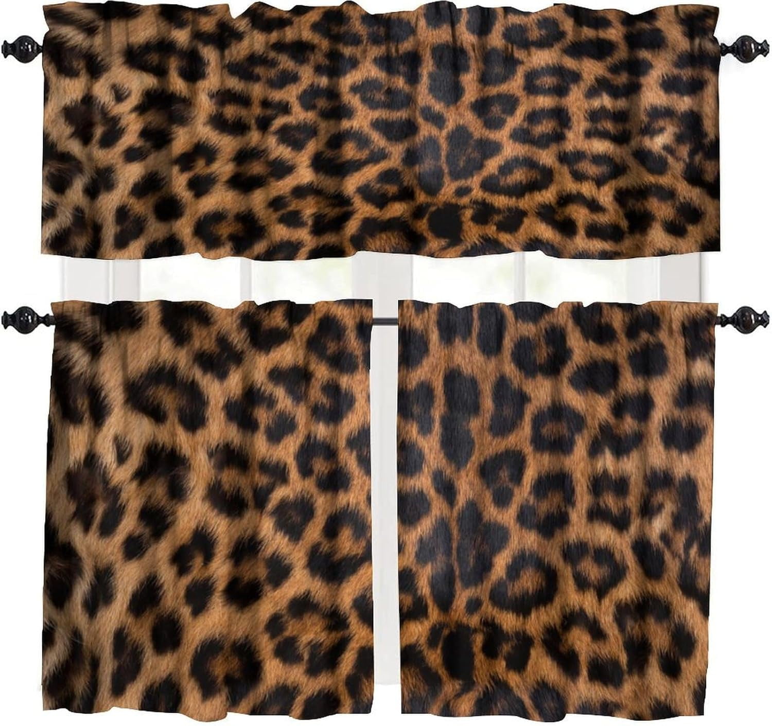 Leopard Print Valance Curtain for Kitchen, Black Brown Fur Leopard ...