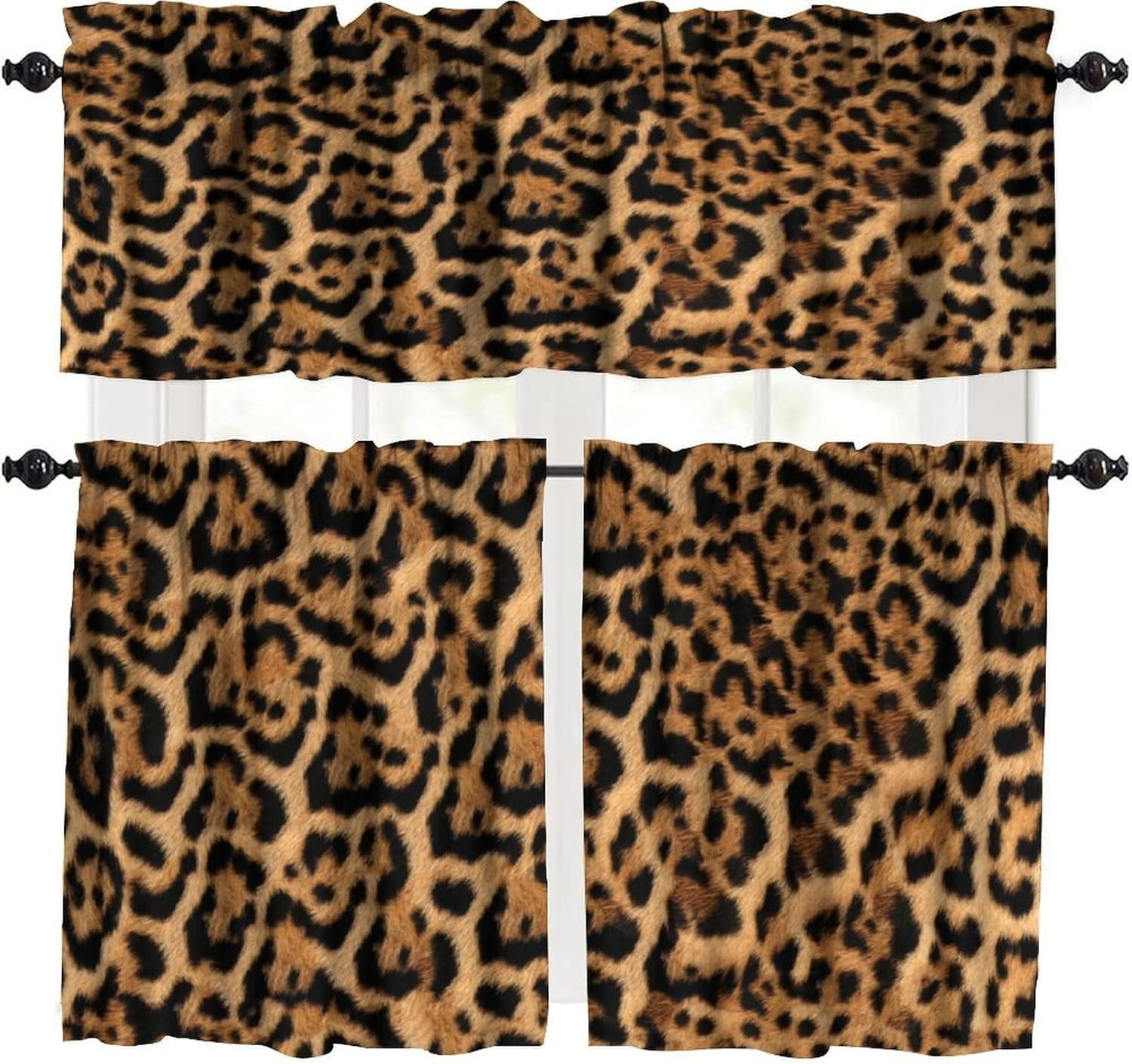 Leopard Print Valance Curtain for Kitchen, Wild Animal Skin Black Brown ...