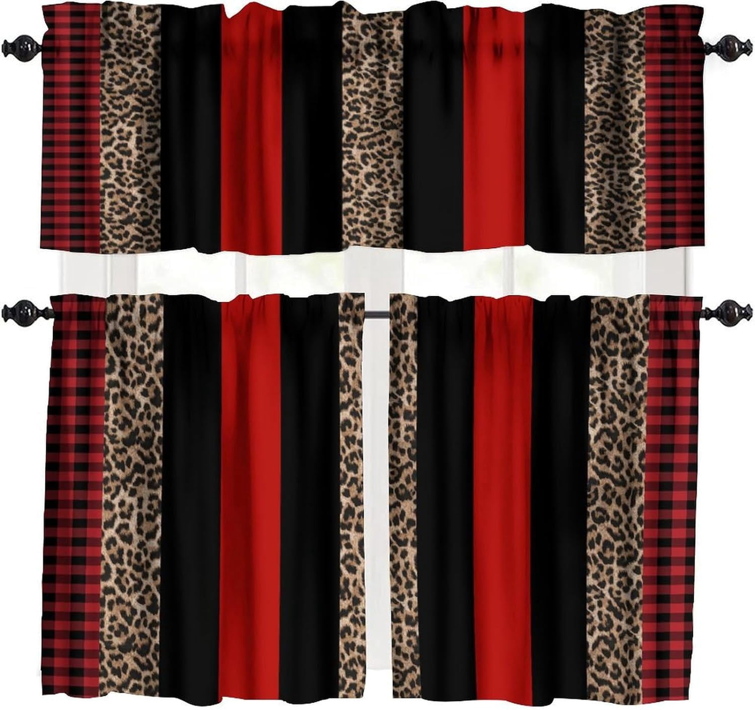 Leopard Print Valance Curtain Red Black Cheetah Buffalo Plaid Wild ...