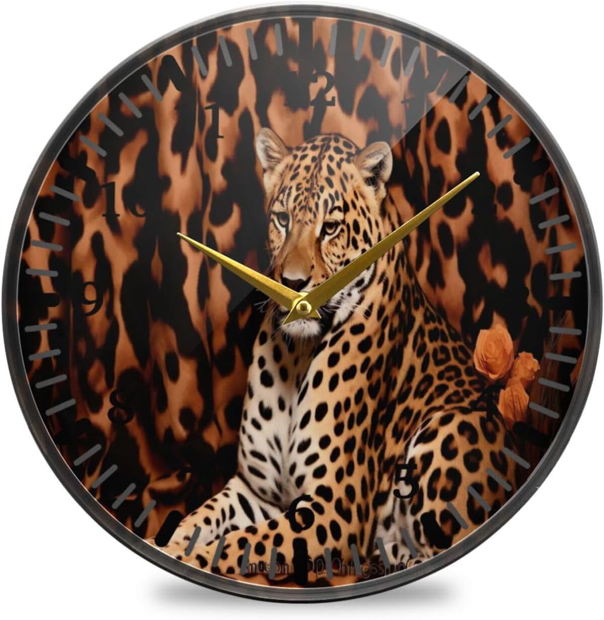 Leopard Print Wall Clock Silent Non-Ticking Round 10 Inch Quartz ...