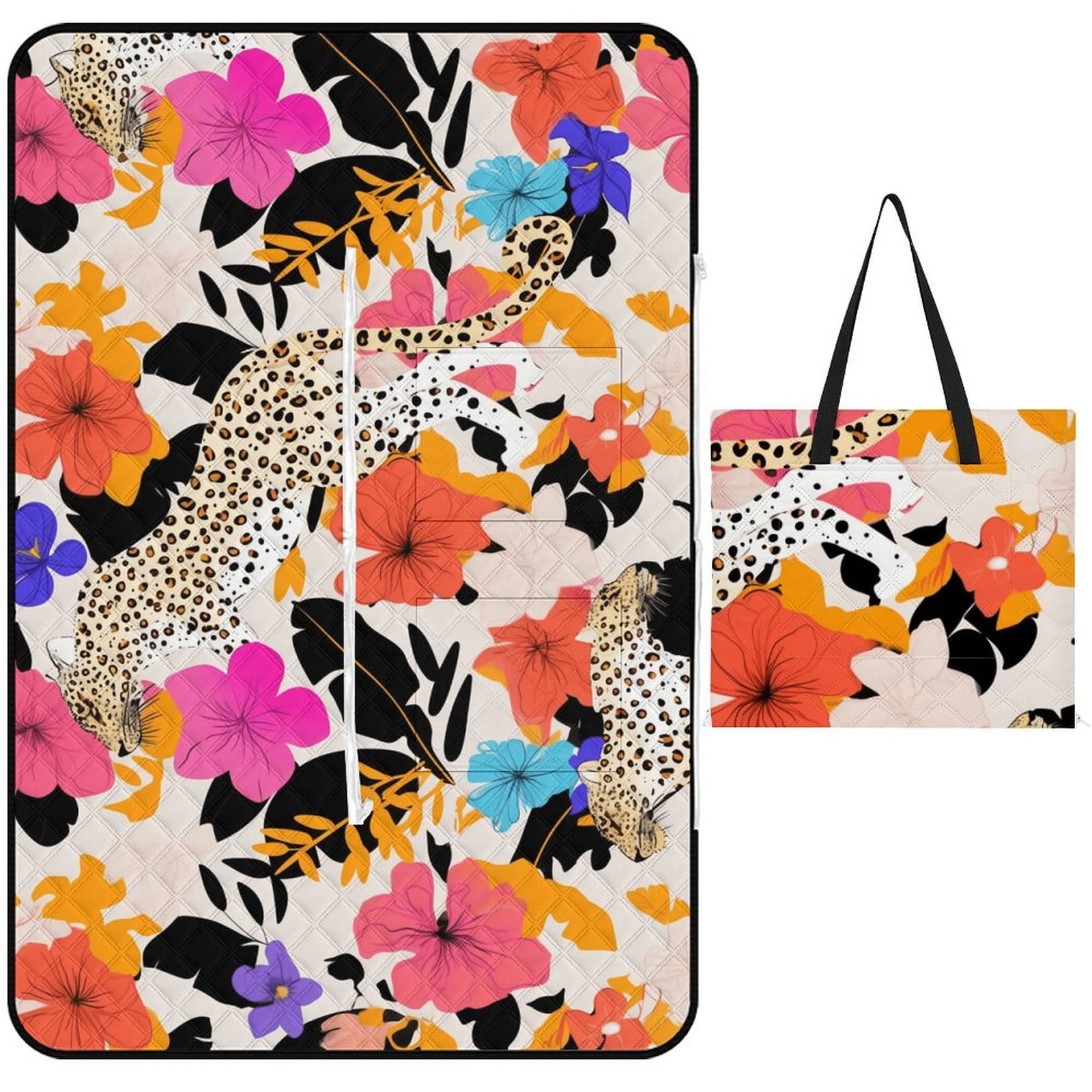 Leopard Print Waterproof Picnic Blanket with Foldable Zipper, Suitable ...