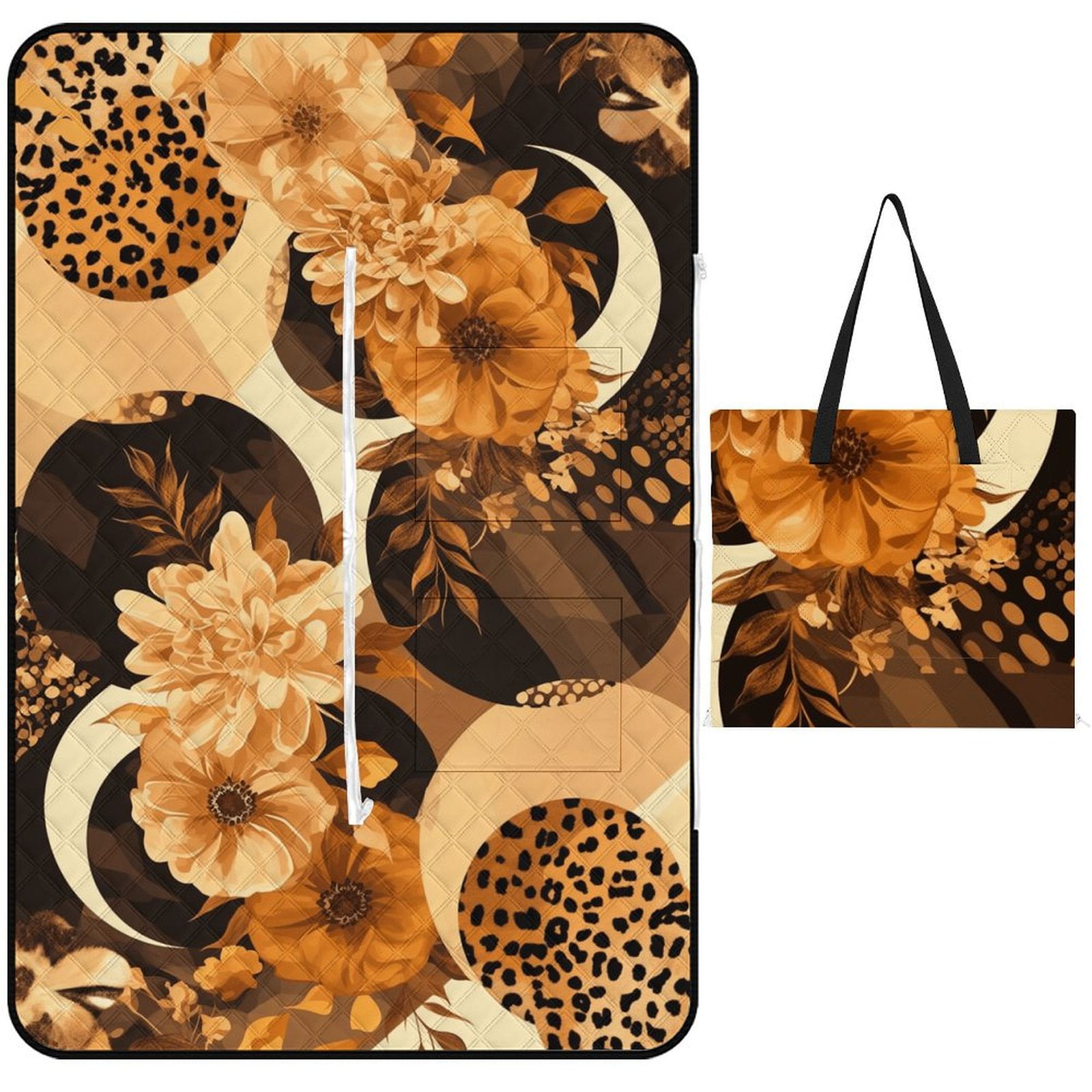 Leopard Print Waterproof Picnic Blanket with Foldable Zipper, Suitable ...