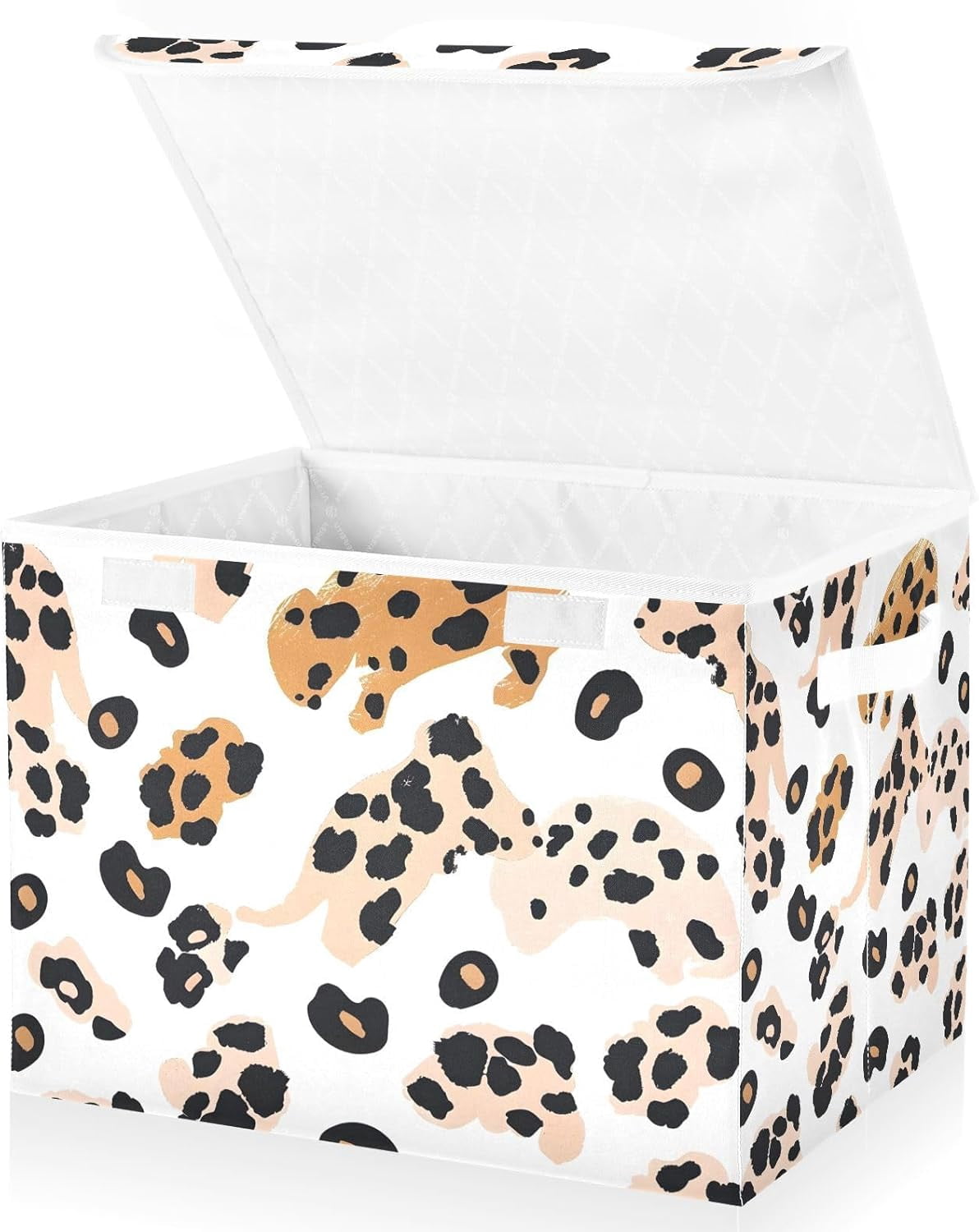 Leopard Print White Storage Bin with Lid Foldable Storage Box Washable ...