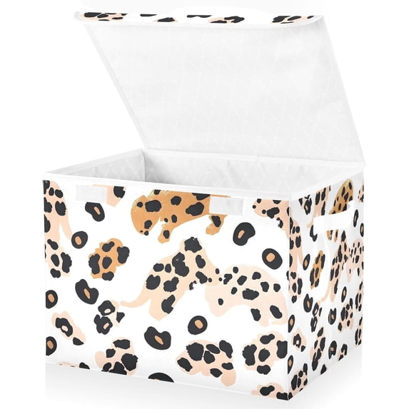 Leopard Print White Storage Bin with Lid Foldable Storage Box Washable ...