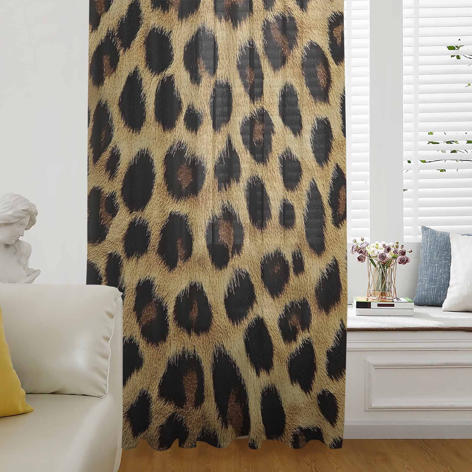 Leopard Print Window Curtain 72 Inches Long,Brown Yellow Retro Animal ...