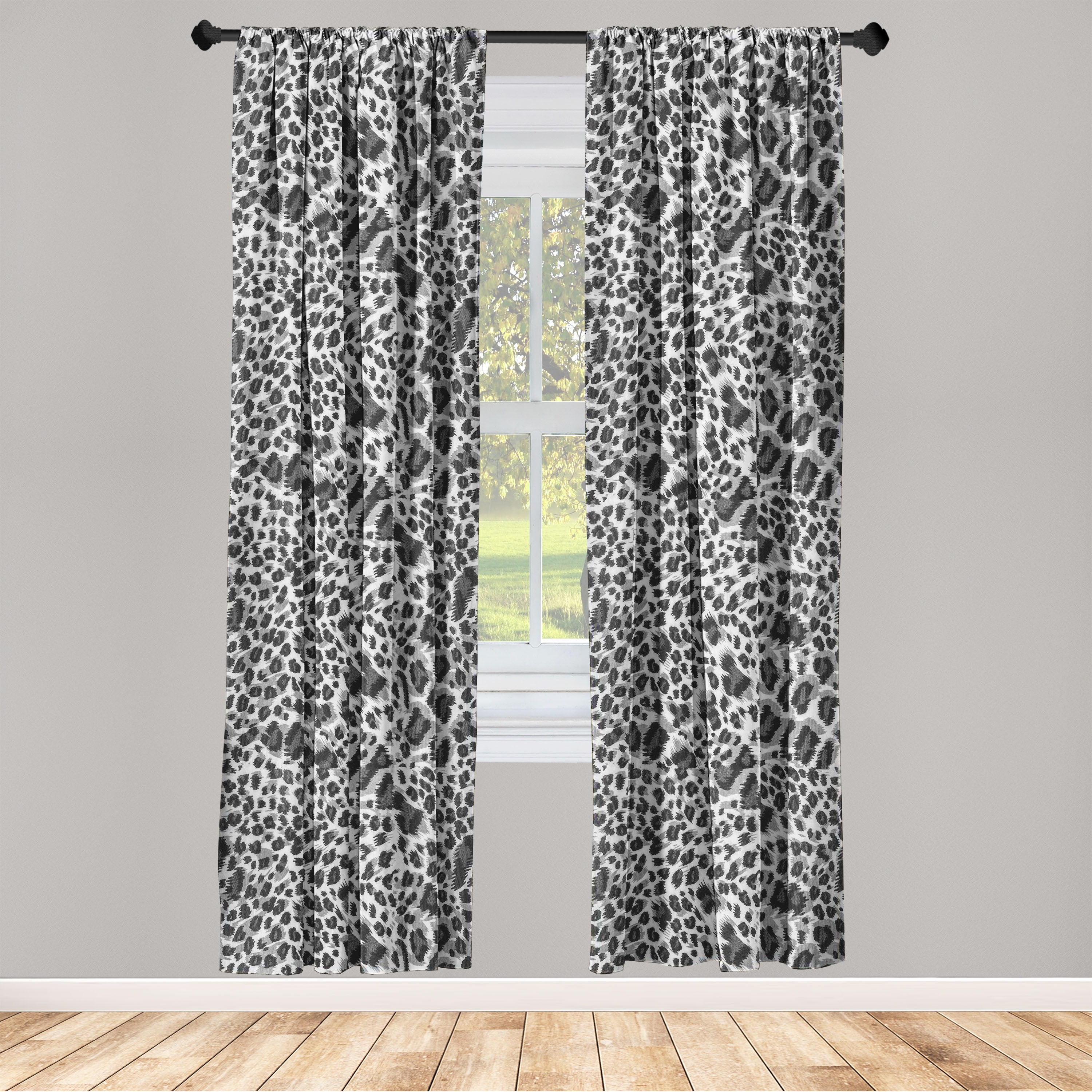 Leopard Print Window Curtains, Achromatic Colors of Repeating Wild Cat ...