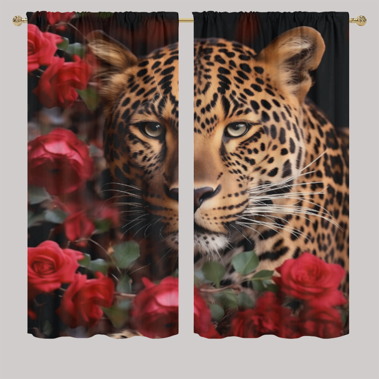 Leopard Print Window Curtains for Bedroom Red Rose Cheetah Romantic ...