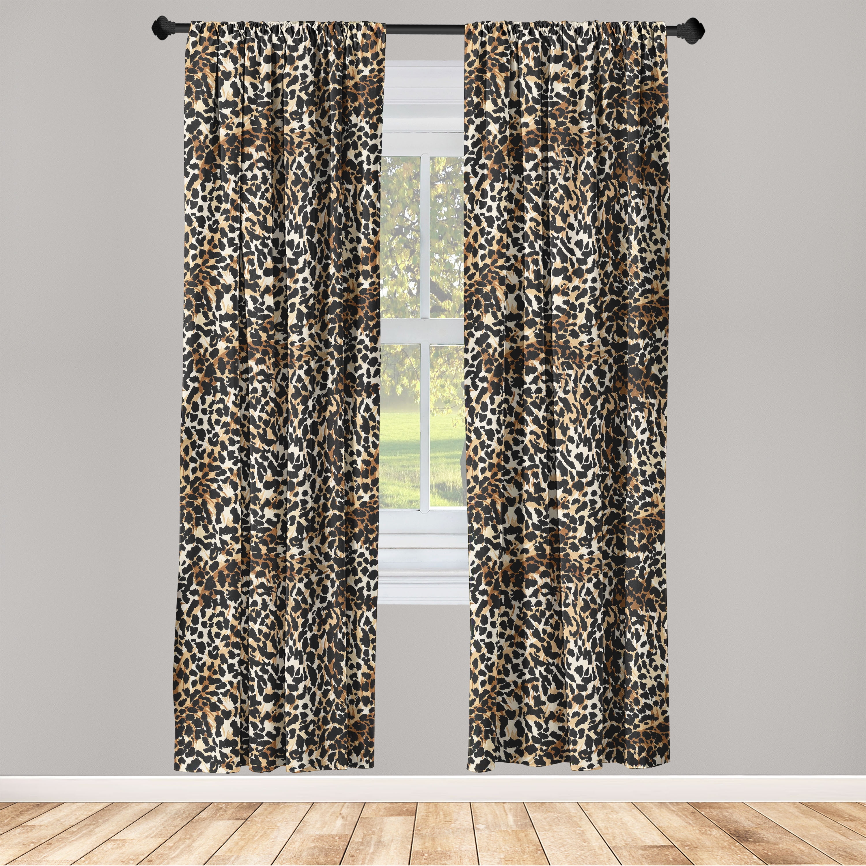 Leopard Print Window Curtains, Wild Big Cat of Jungle Skin Pattern with ...