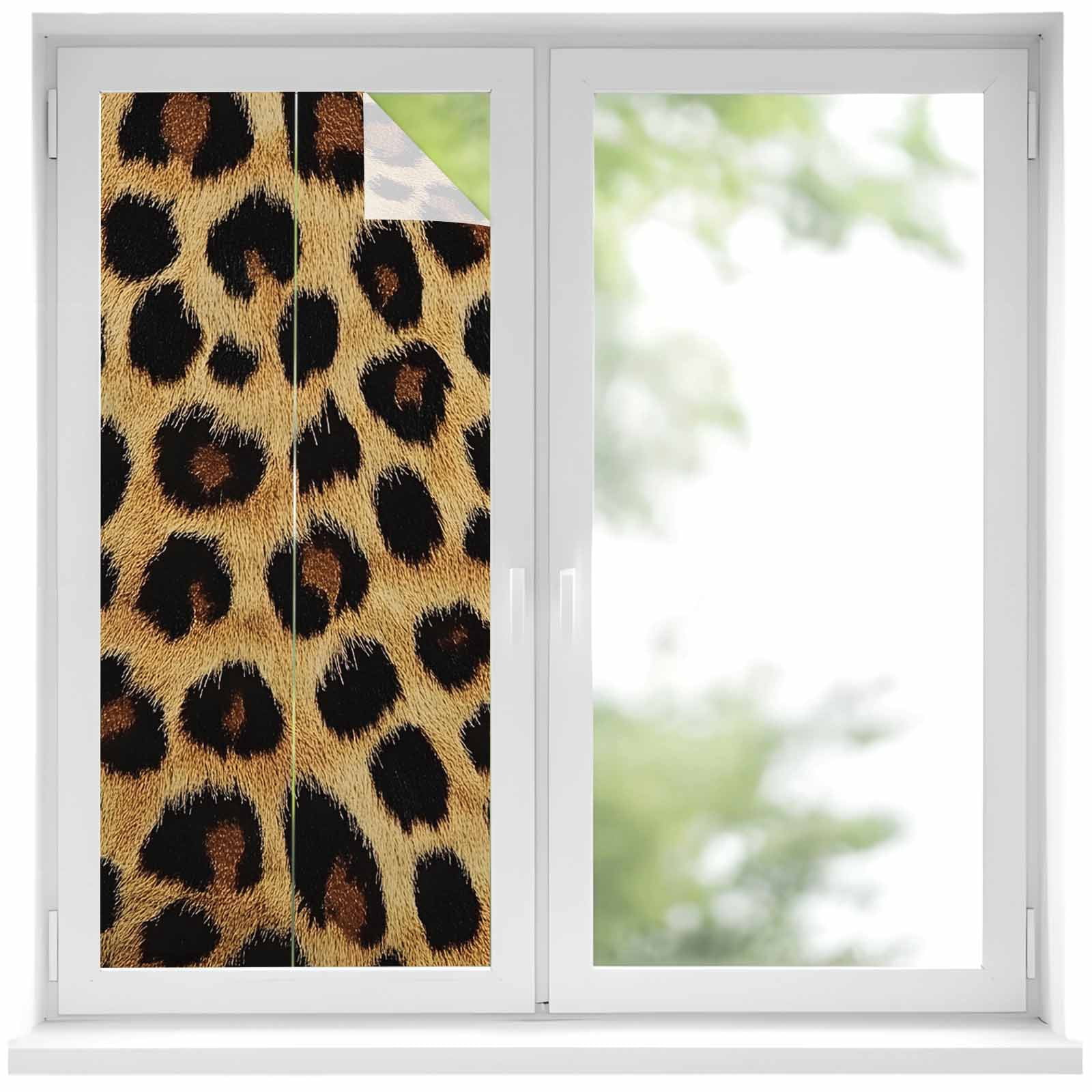 Leopard Print Window Privacy Film, Brown Yellow Retro Animal Fur ...