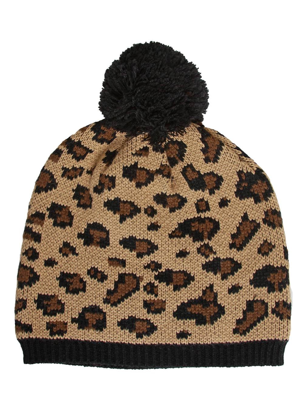 Leopard Print Winter Beanie w/ Pom - Walmart.com