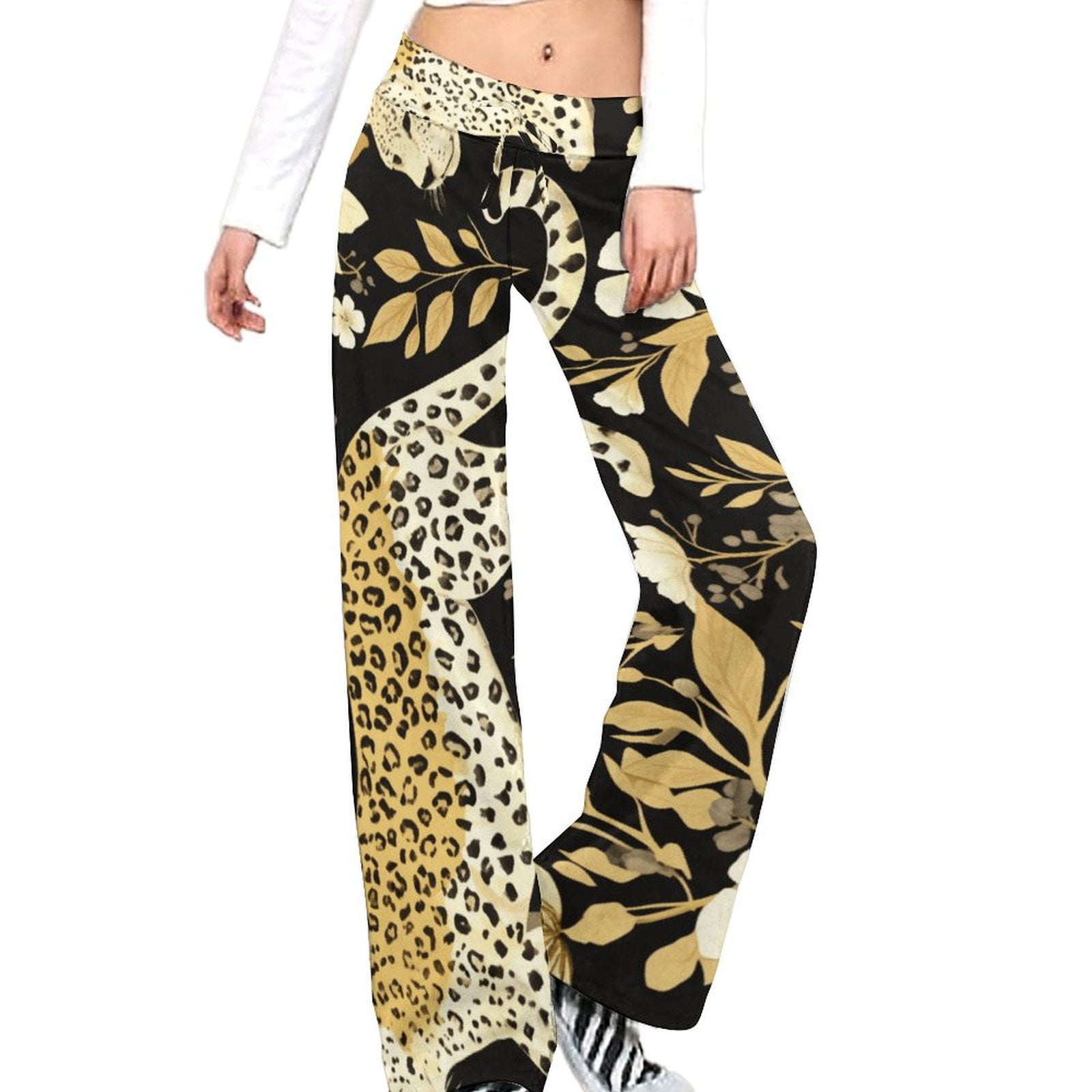 Leopard Print Women's Wide Leg Lounge High Waisted Loose Work Casual ...