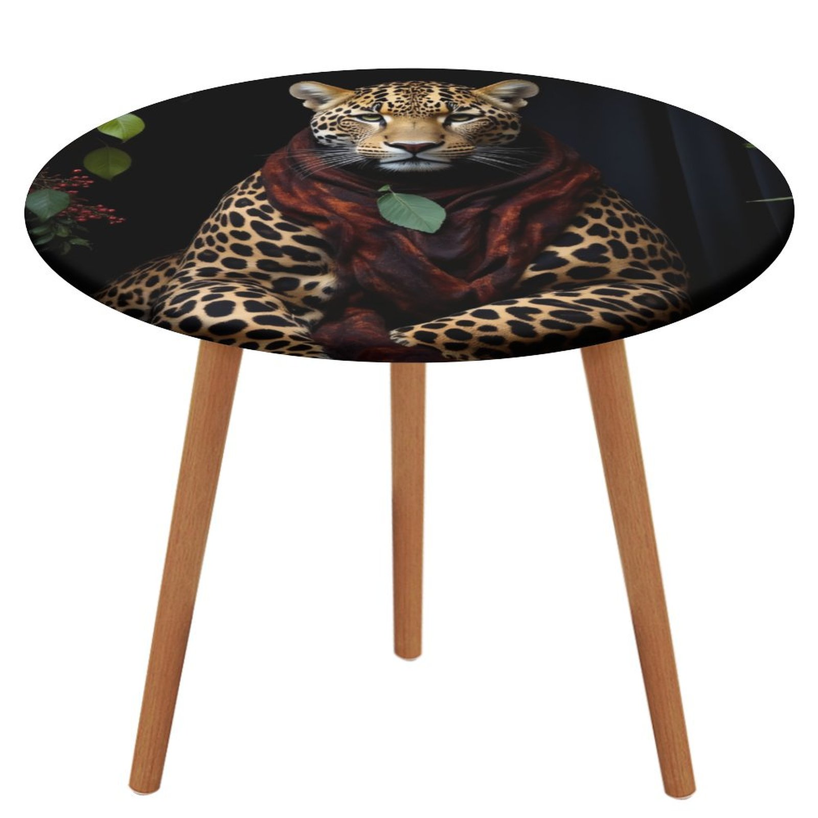 Leopard Print with Floral Accents Tablecloth Round Elastic Fitted ...