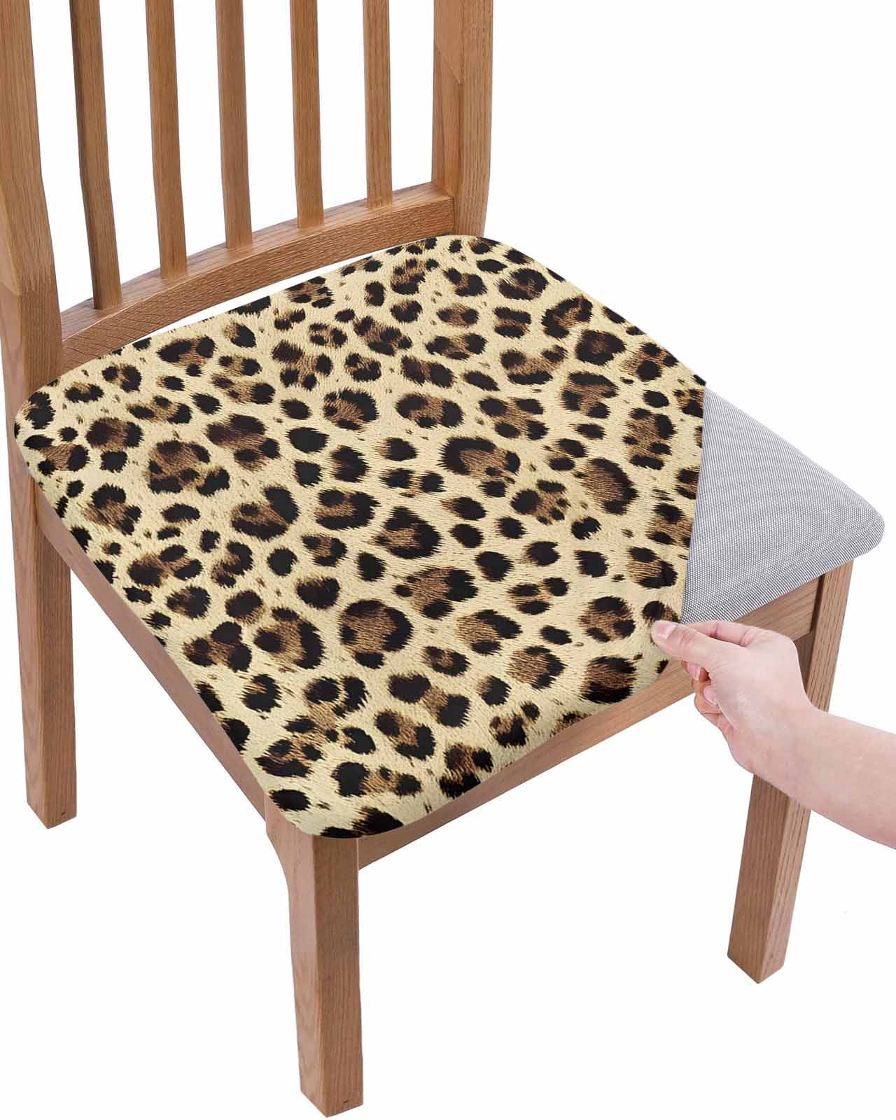 Leopard Printed Chair Seat Covers for Dining Room Stretch Chair Seat ...