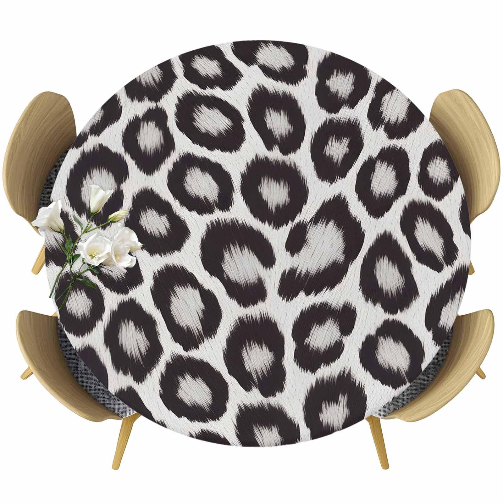 Leopard Printed Round Tablecloth, Fitted Table Cover with Elastic for ...