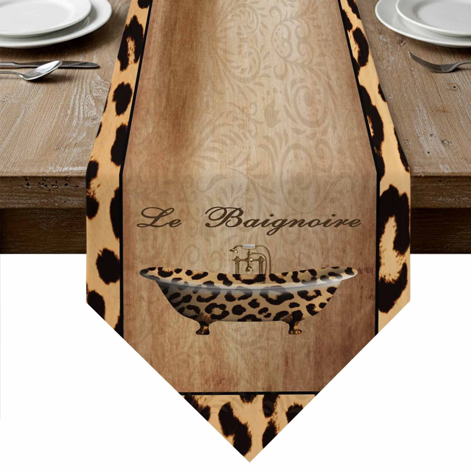 Leopard Printed Table Runner Linen Burlap Table Runner 60 Inches Long ...
